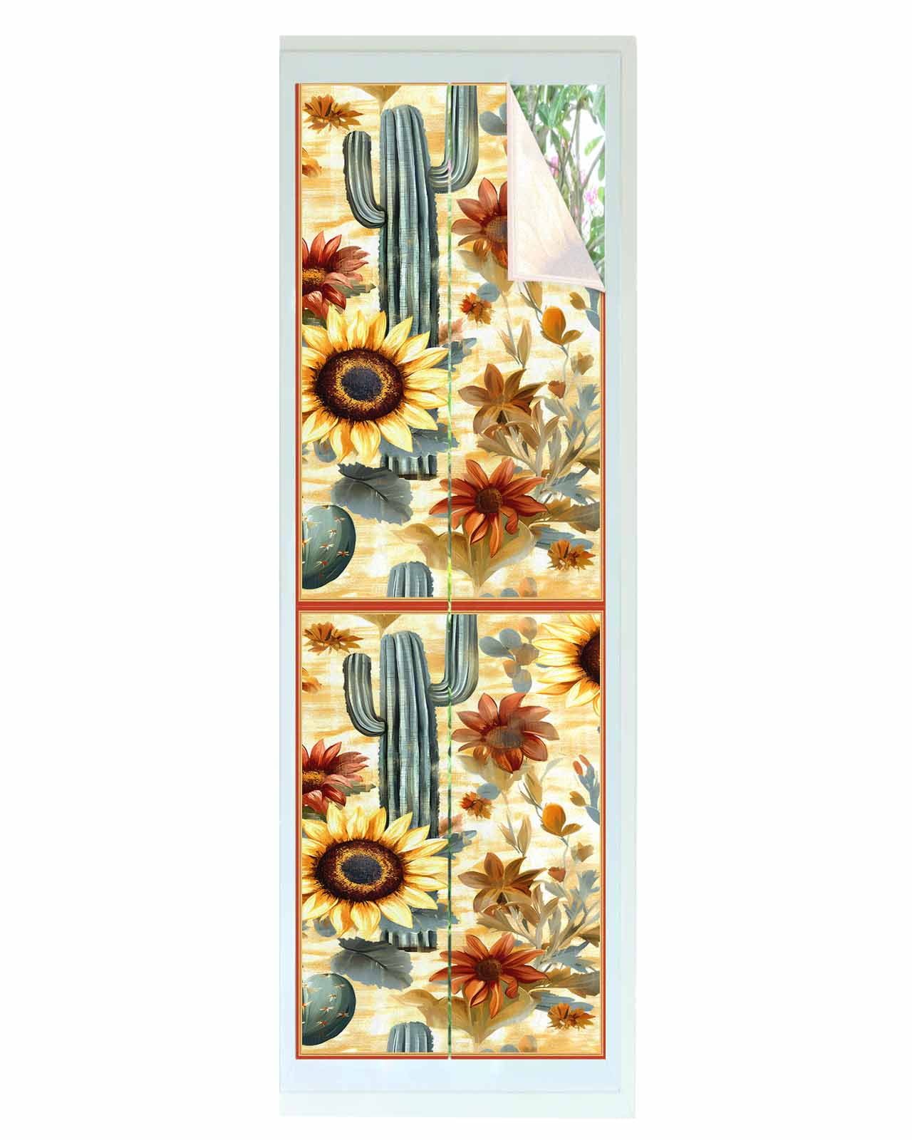 Window Privacy Film Cactus Sunflowers Stained Glass Window Film ...