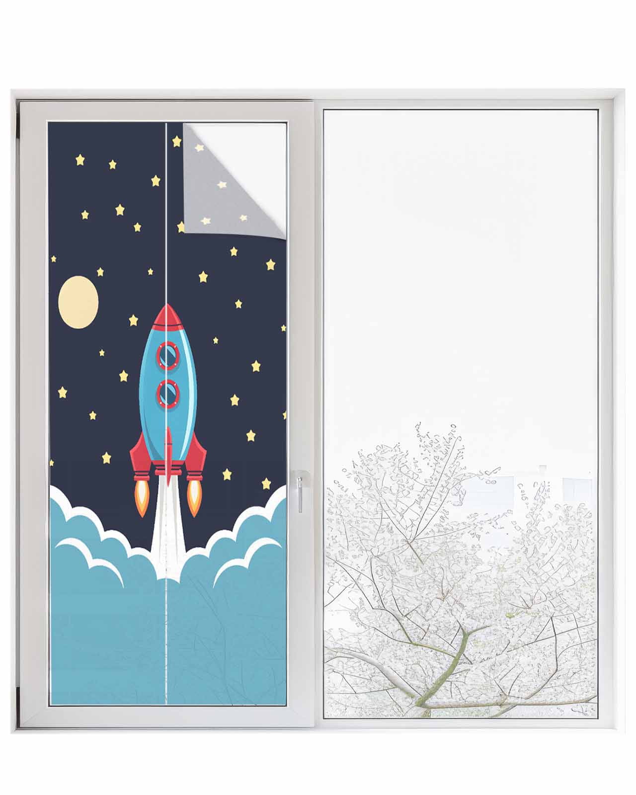 Window Privacy Film Cartoon Rocket Stained Glass Window Film Decorative ...