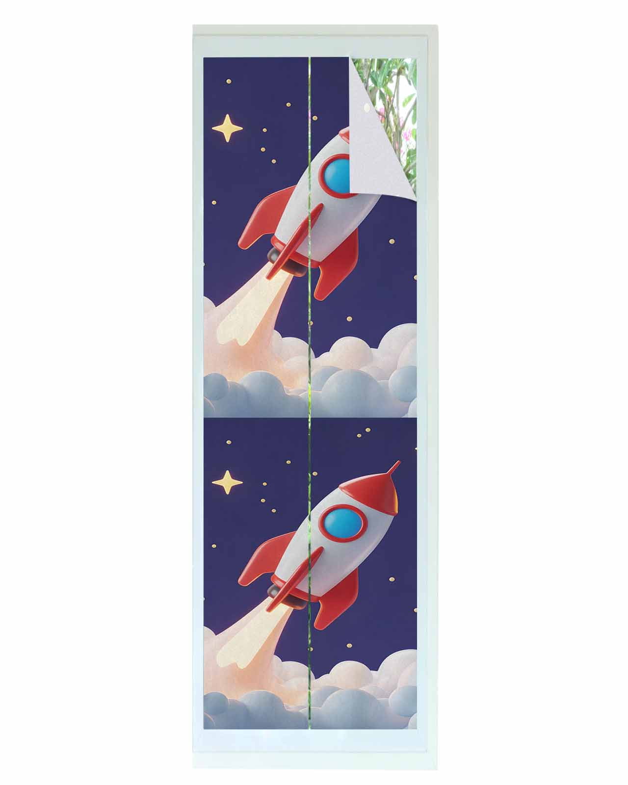 Window Privacy Film Cartoon Rocket Stained Glass Window Film Decorative ...