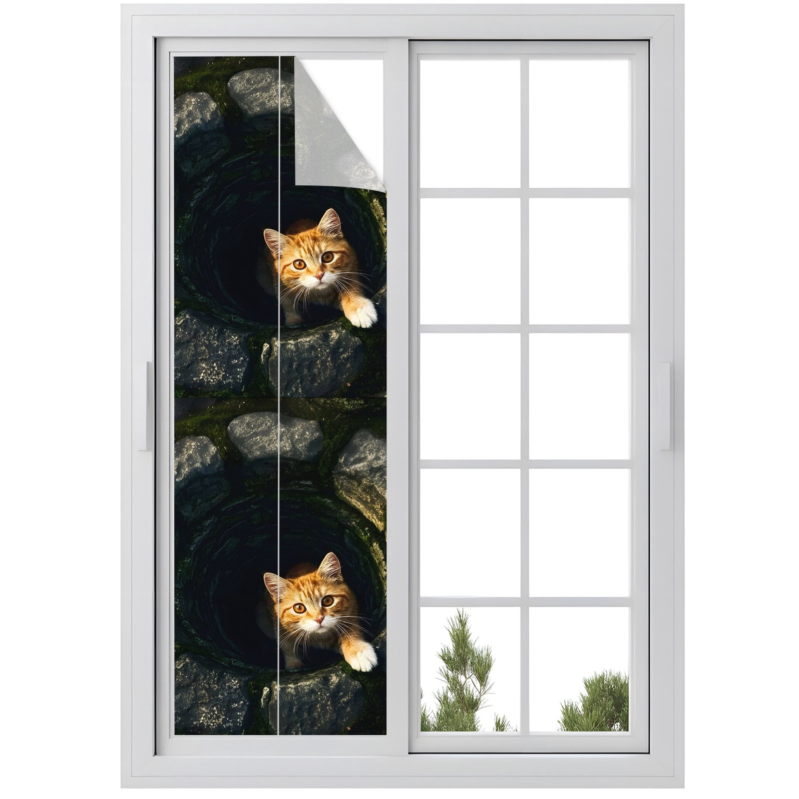 Window Privacy Film Cat Stained Glass Window Film Decorative Sun Block ...