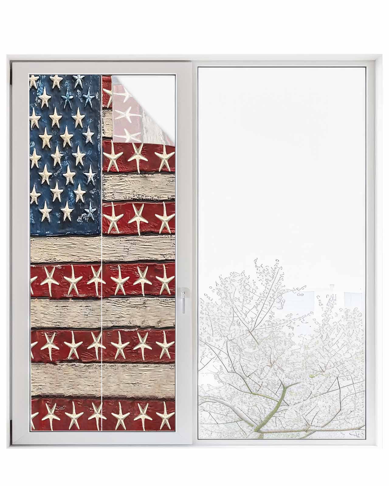 Window Privacy Film Coastal American Flag Stained Glass Window Film ...