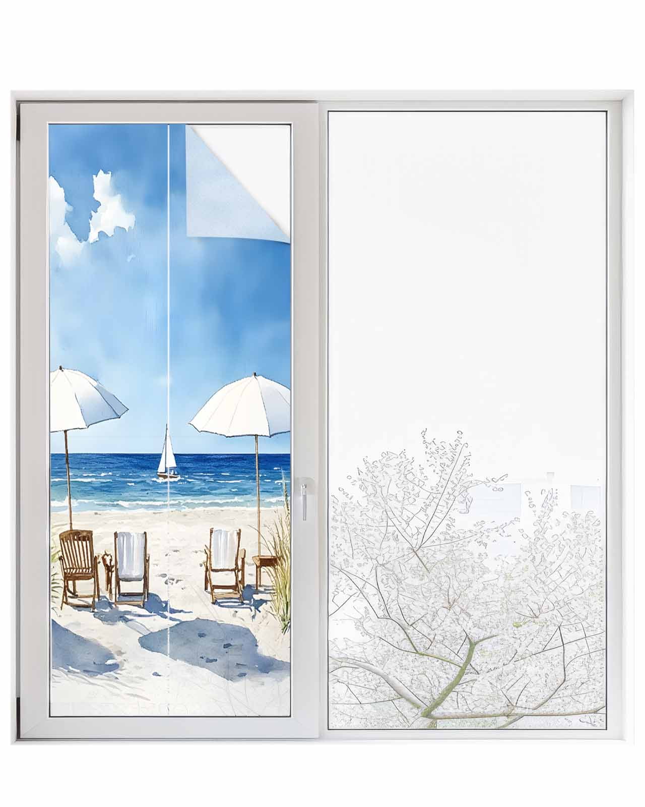Window Privacy Film Coastal Beach Blue Stained Glass Window Film ...