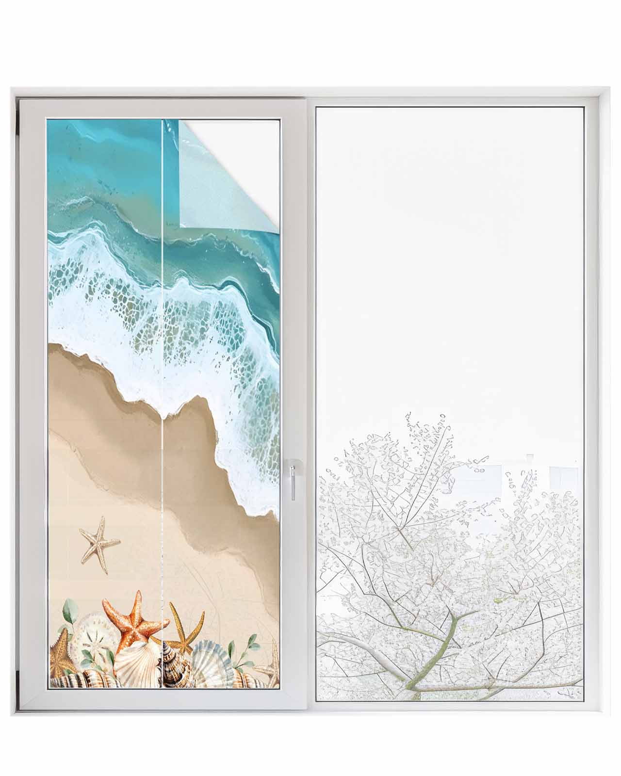 Window Privacy Film Coastal Beach Ocean Stained Glass Window Film ...