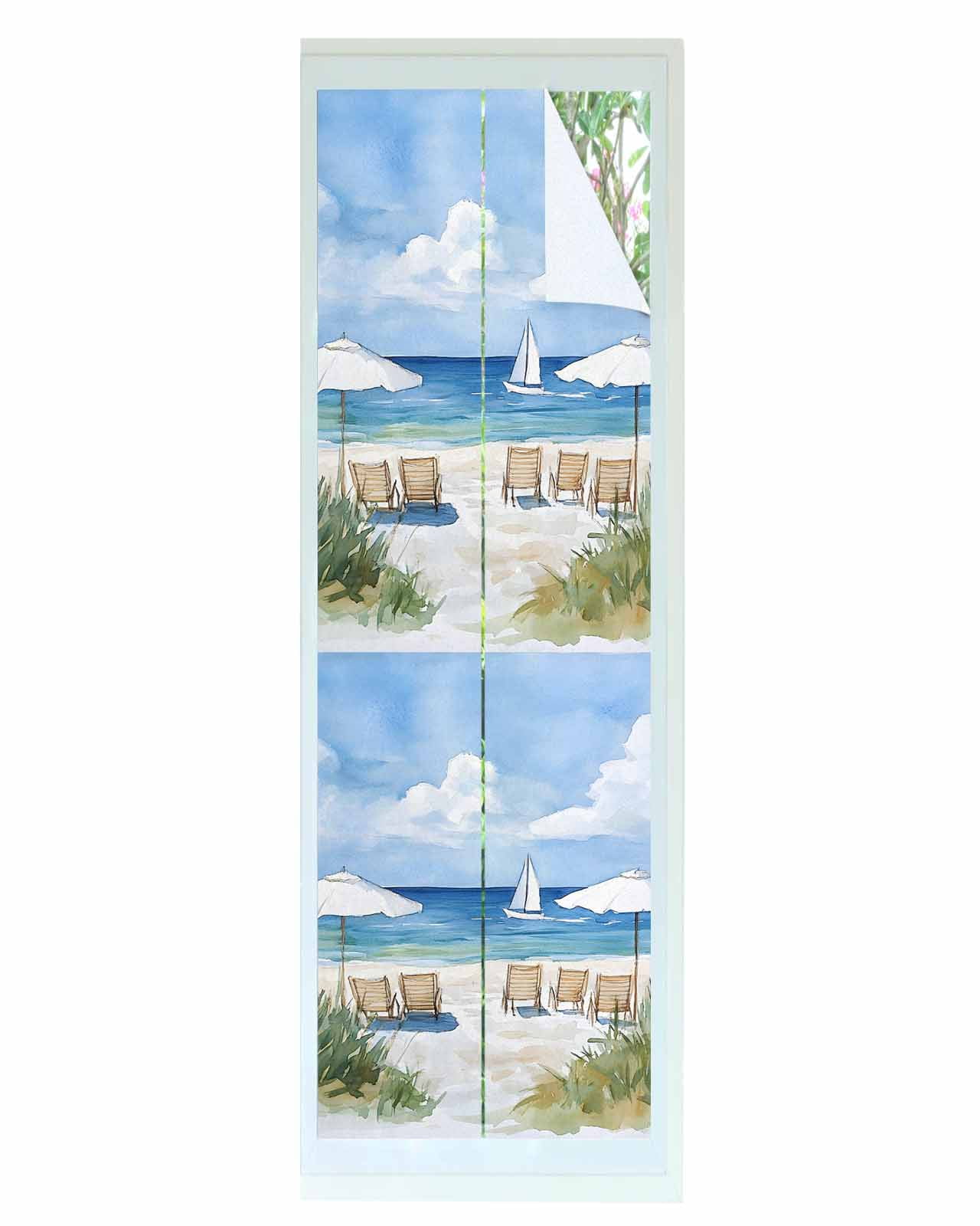 Window Privacy Film Coastal Beach Stained Glass Window Film Decorative ...