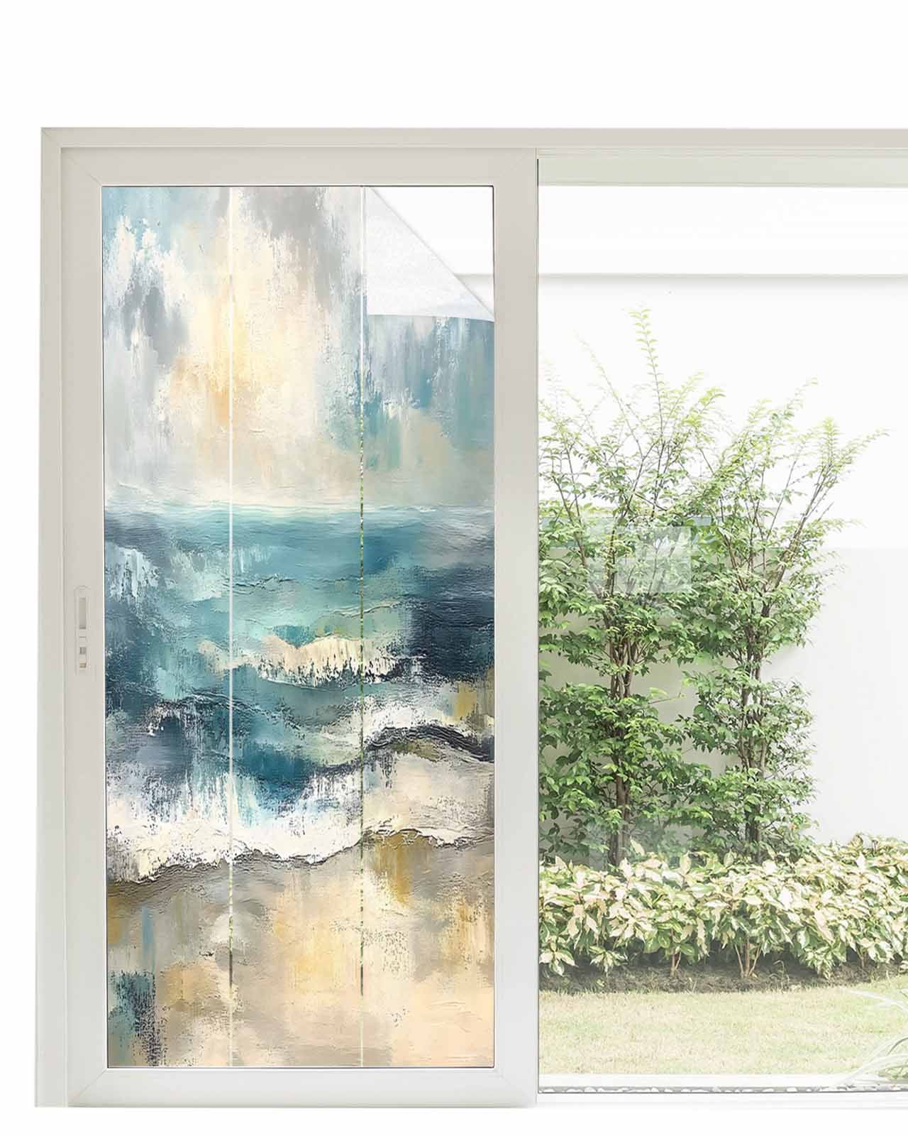 Window Privacy Film Coastal Beach Stained Glass Window Film Decorative ...