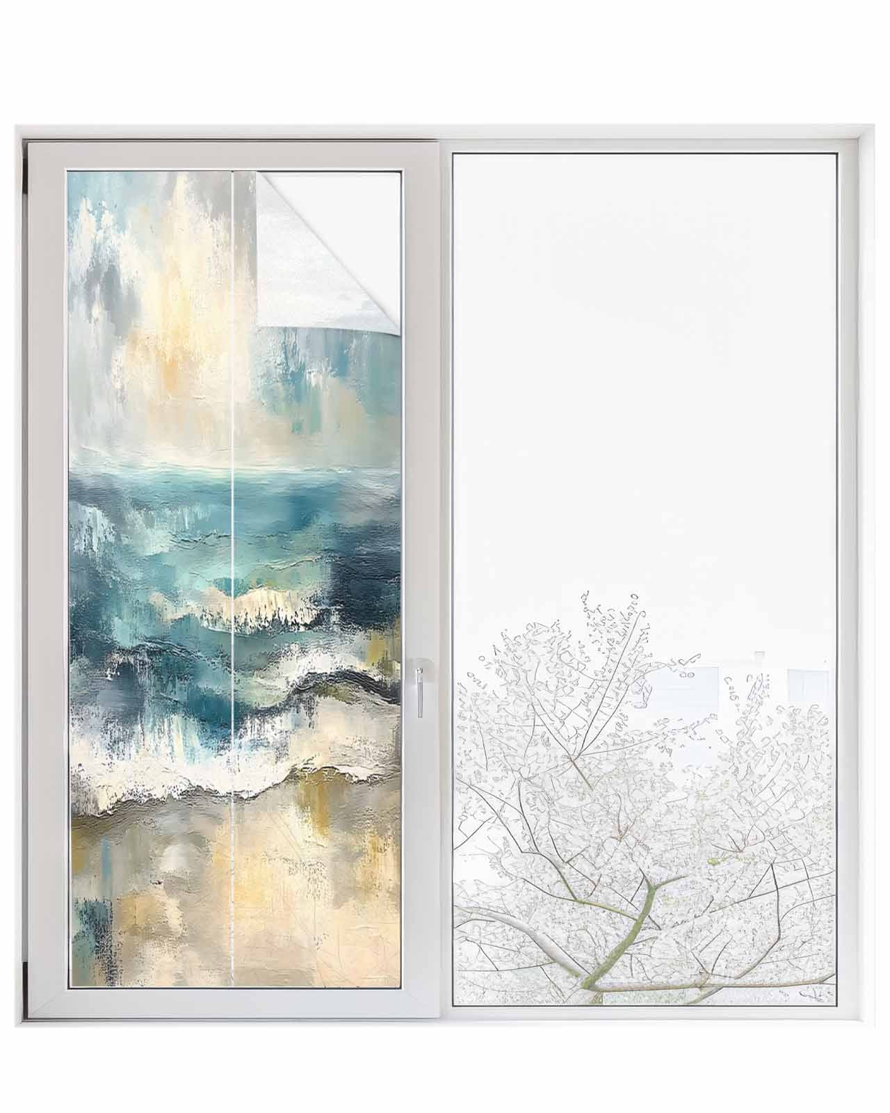 Window Privacy Film Coastal Beach Stained Glass Window Film Decorative ...