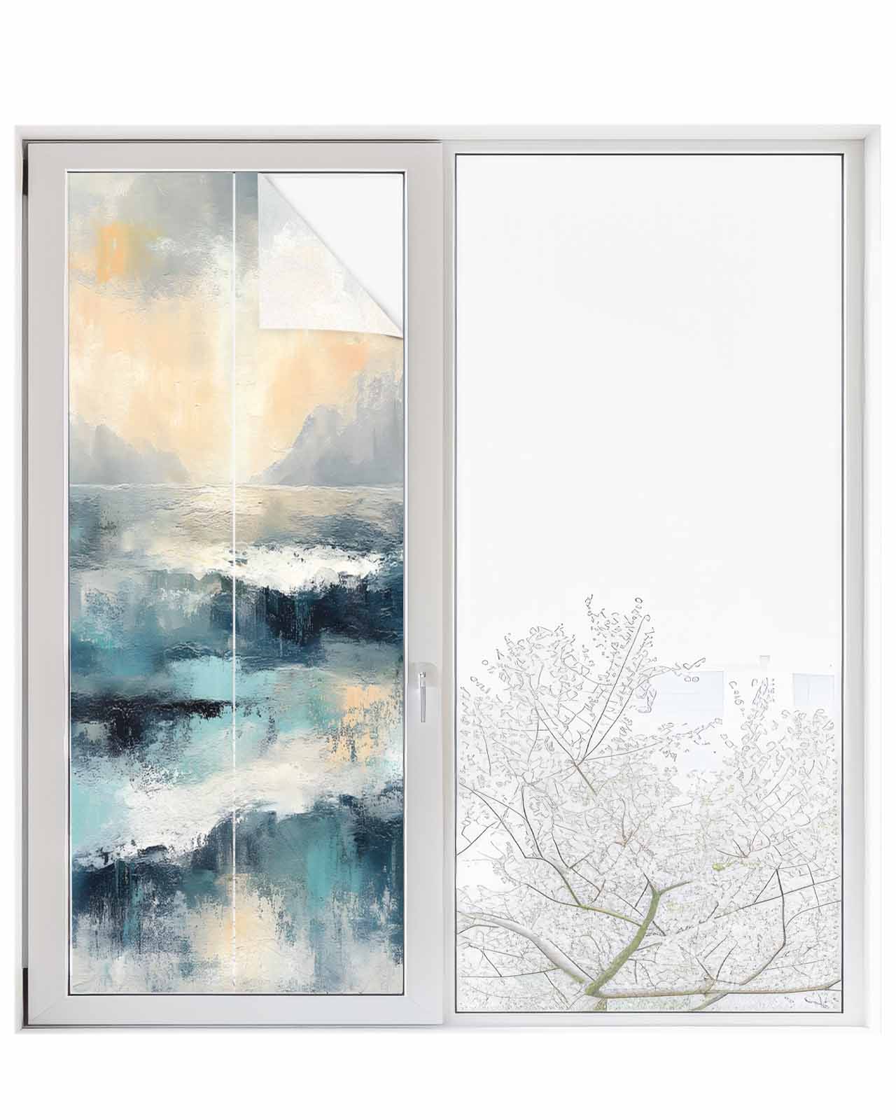 Window Privacy Film Coastal Beach Stained Glass Window Film Decorative ...