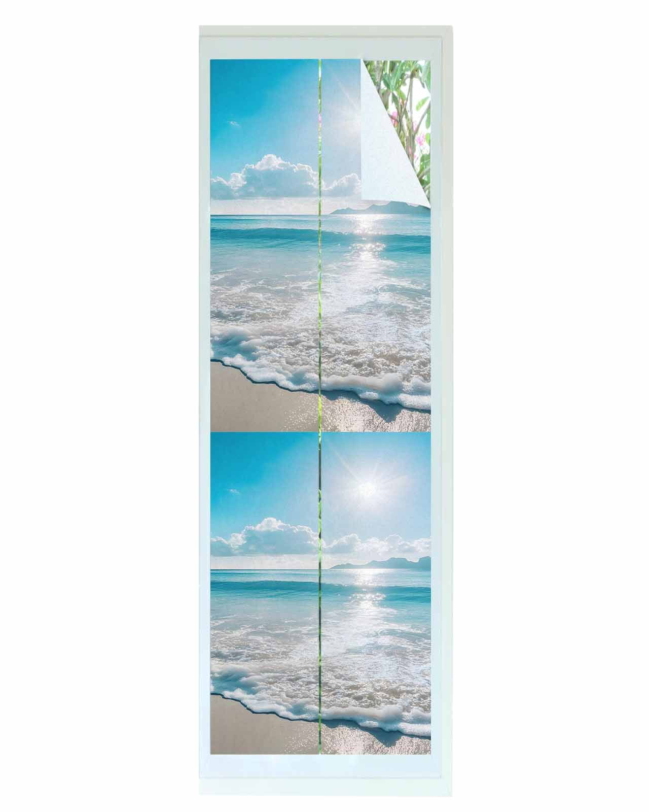 Window Privacy Film Coastal Beach Stained Glass Window Film Decorative ...