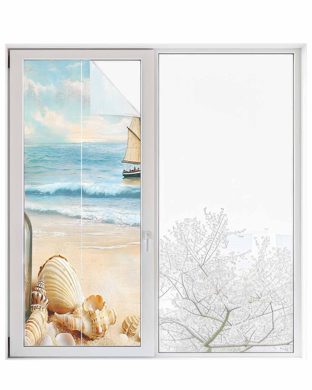 Window Privacy Film Coastal Beach Stained Glass Window Film Decorative ...