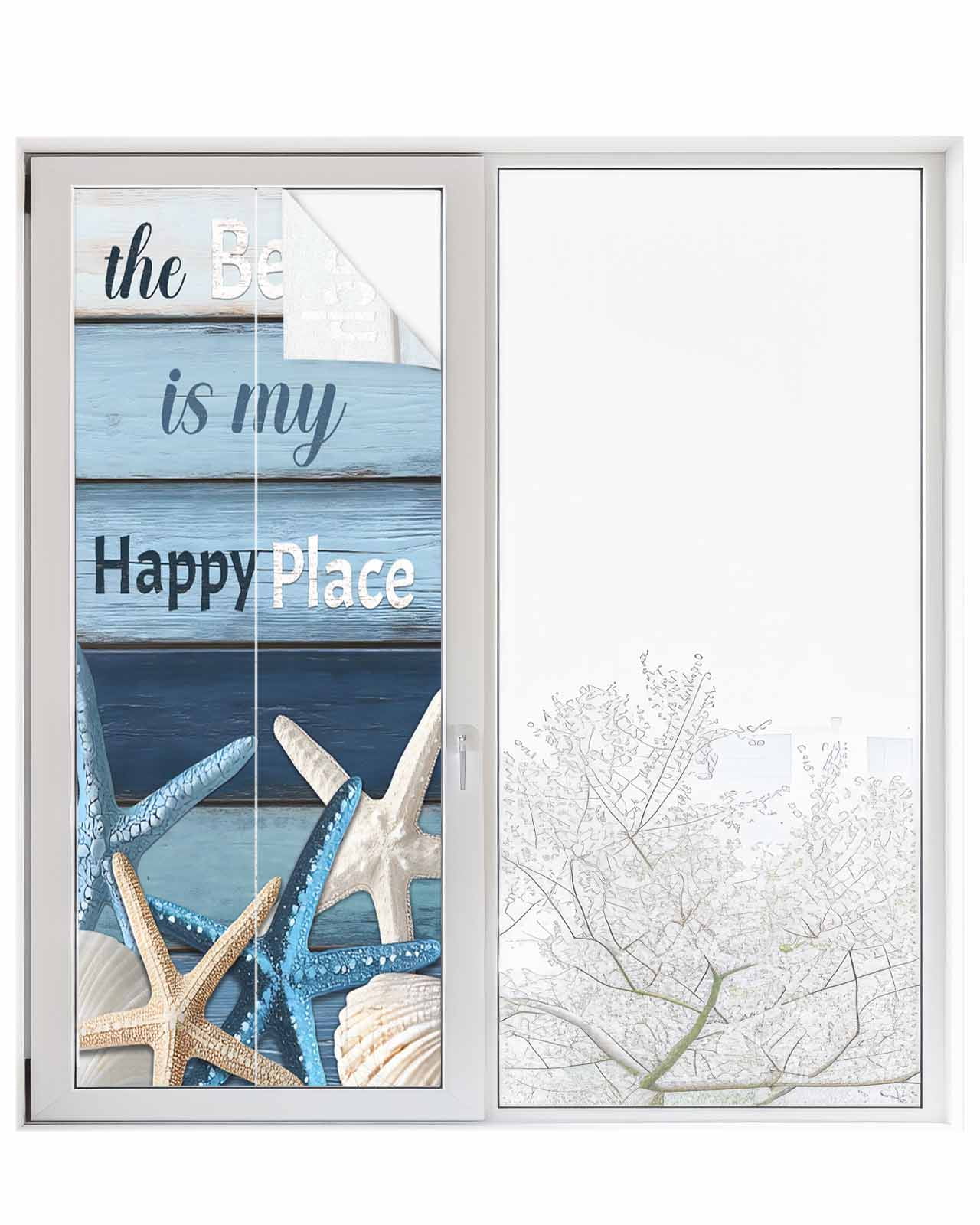 Window Privacy Film Coastal Beach Stained Glass Window Film Decorative ...