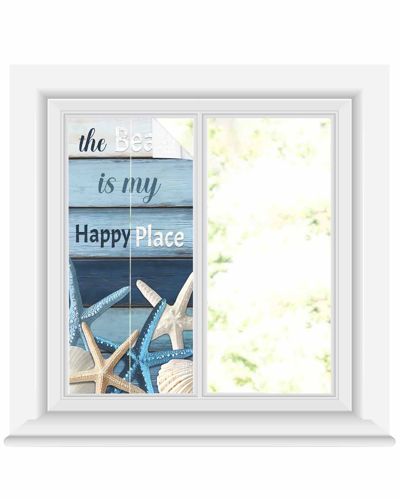 Window Privacy Film Coastal Beach Stained Glass Window Film Decorative ...