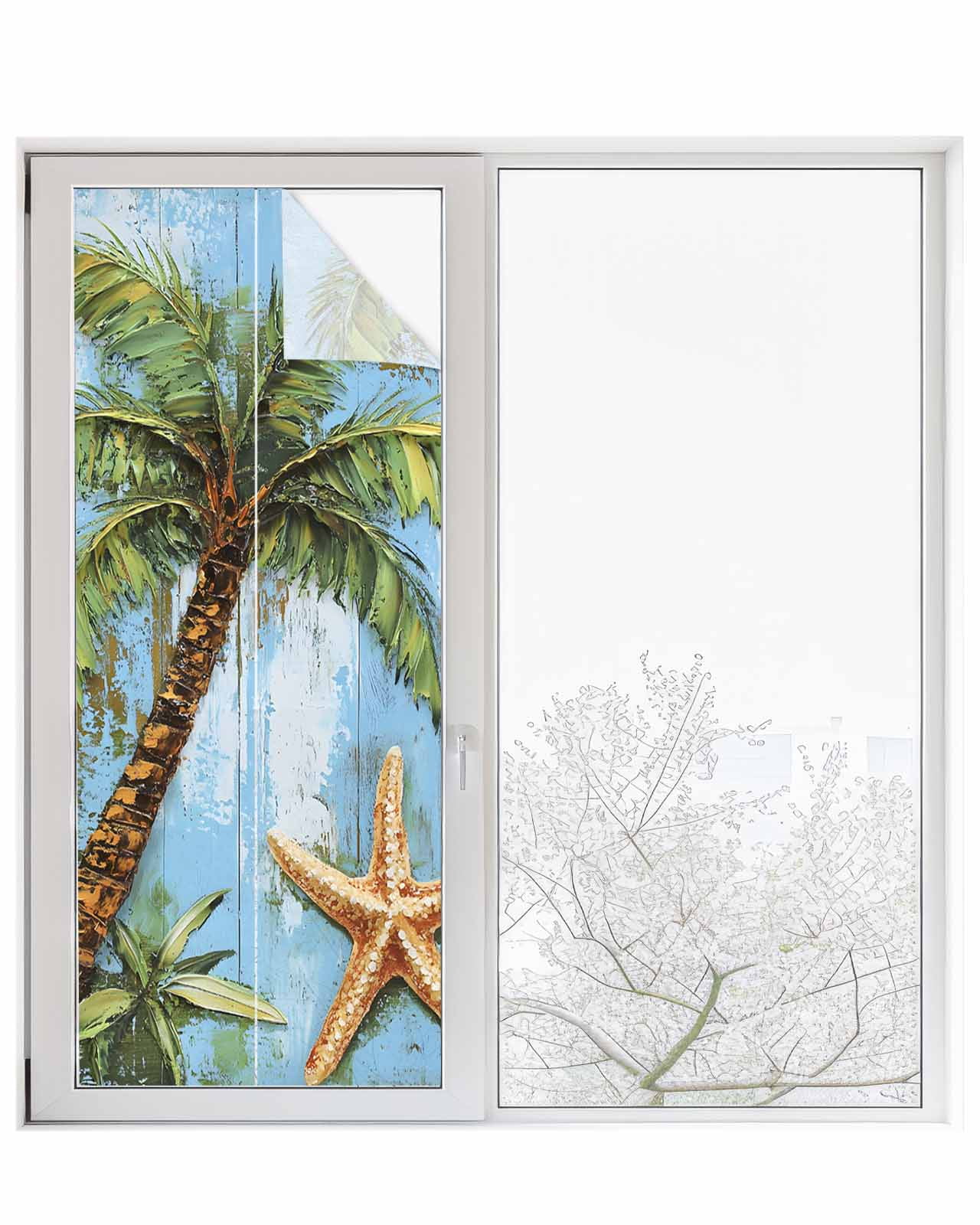 Window Privacy Film Coastal Beach Stained Glass Window Film Decorative ...