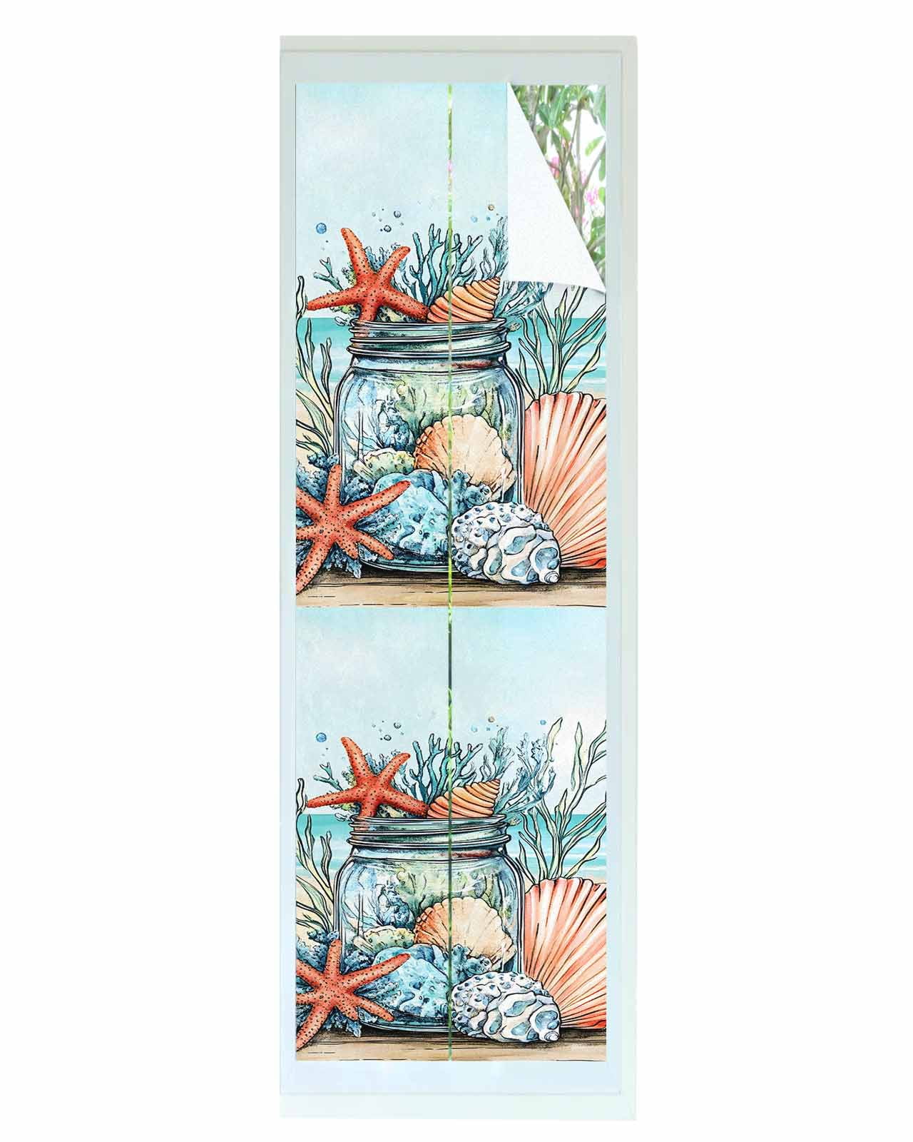 Window Privacy Film Coastal Beach Stained Glass Window Film Decorative ...