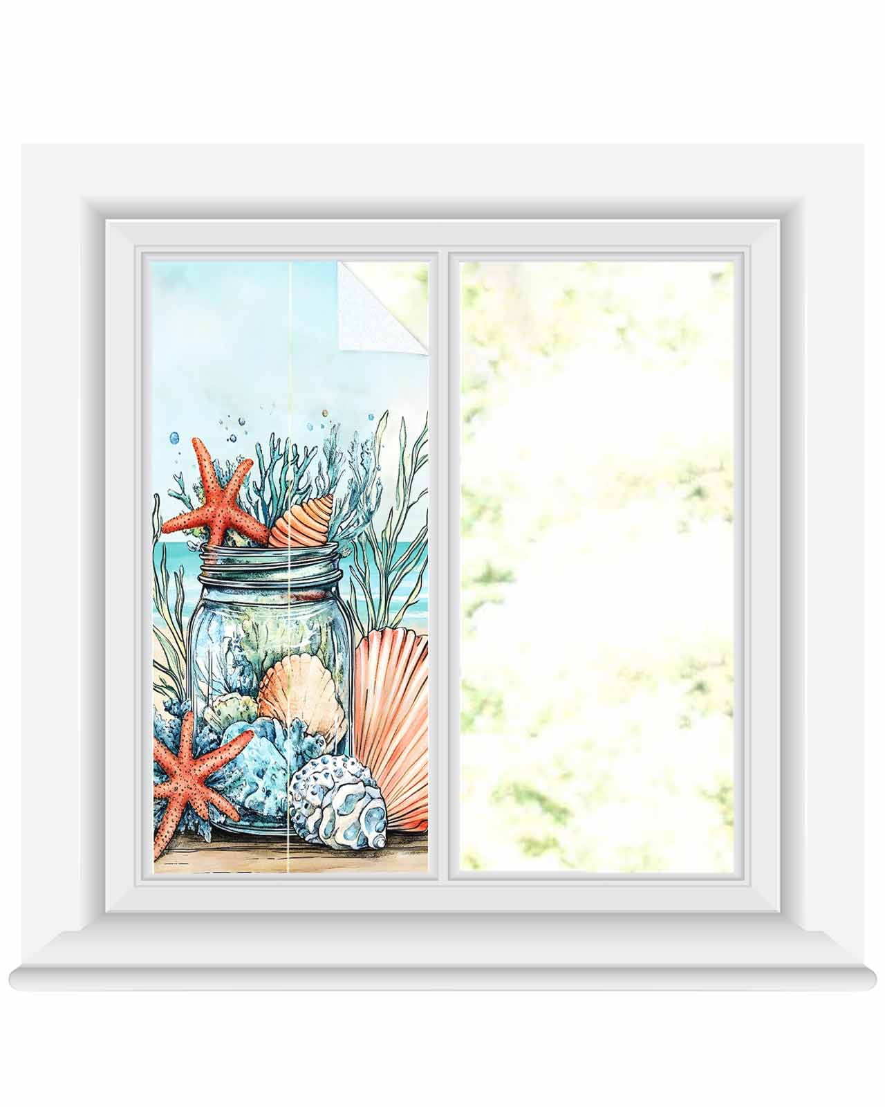 Window Privacy Film Coastal Beach Stained Glass Window Film Decorative ...