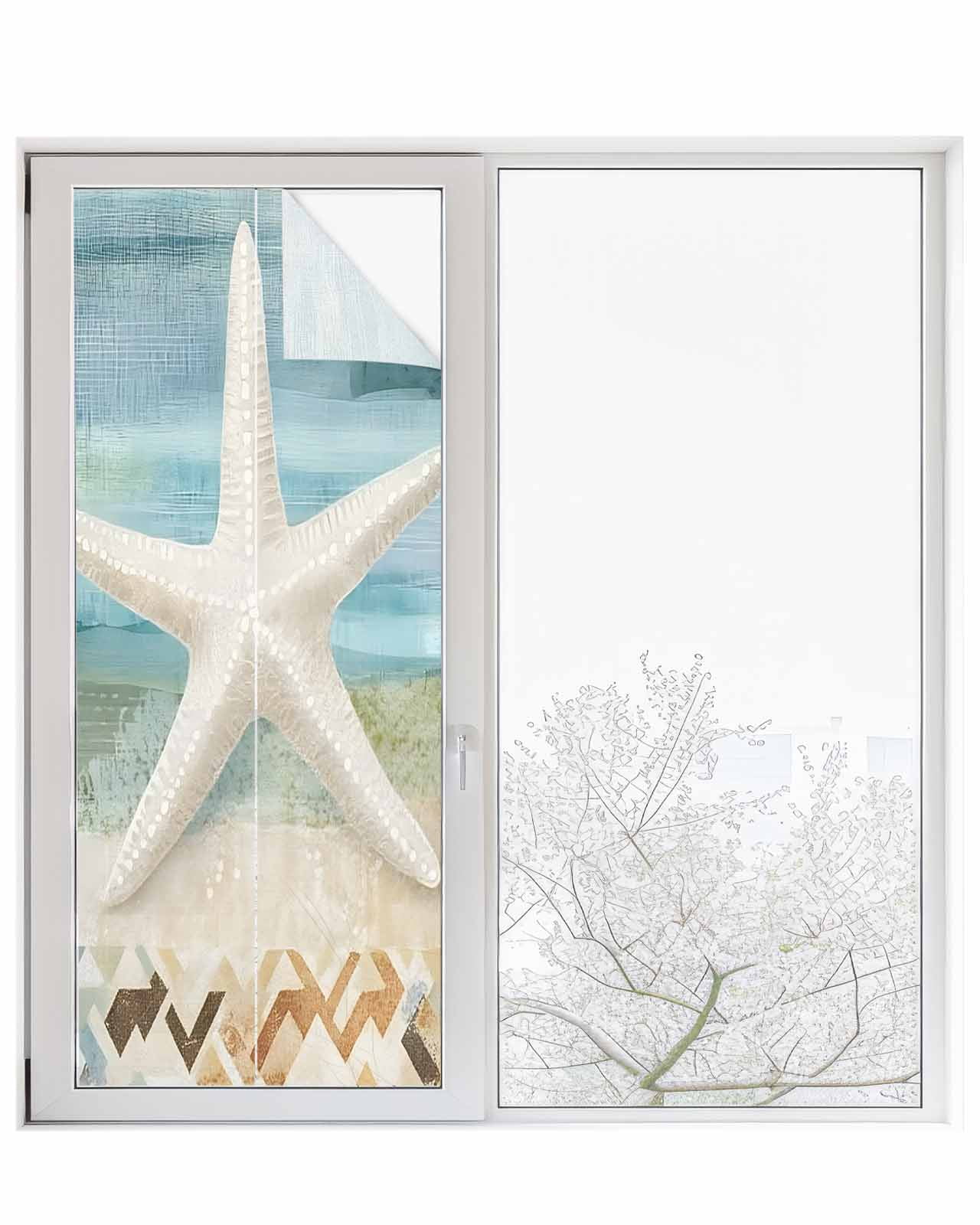 Window Privacy Film Coastal Beach Stained Glass Window Film Decorative Sun Block Window Cover ...