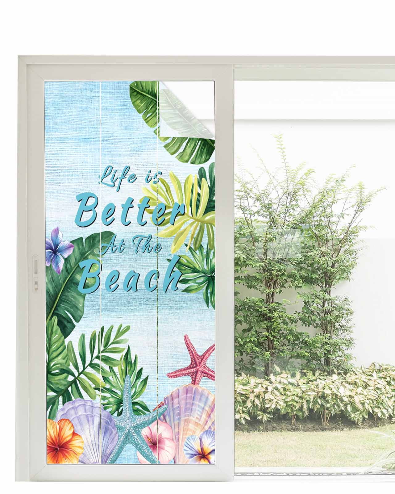 Window Privacy Film Coastal Beach Stained Glass Window Film Decorative ...