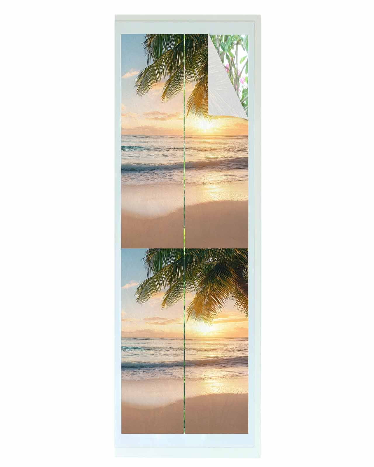 Window Privacy Film Coastal Beach Stained Glass Window Film Decorative ...
