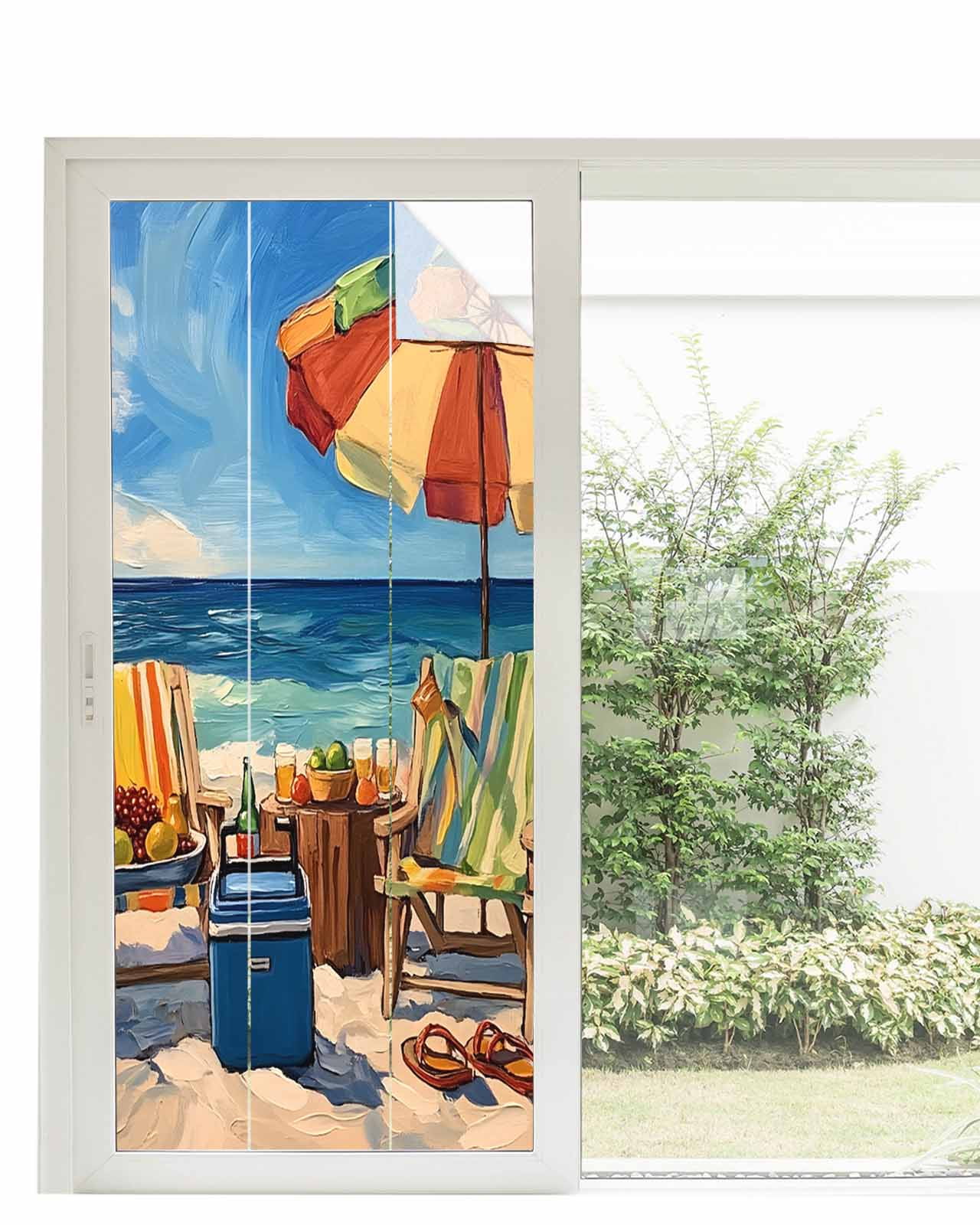 Window Privacy Film Coastal Beach Stained Glass Window Film Decorative ...