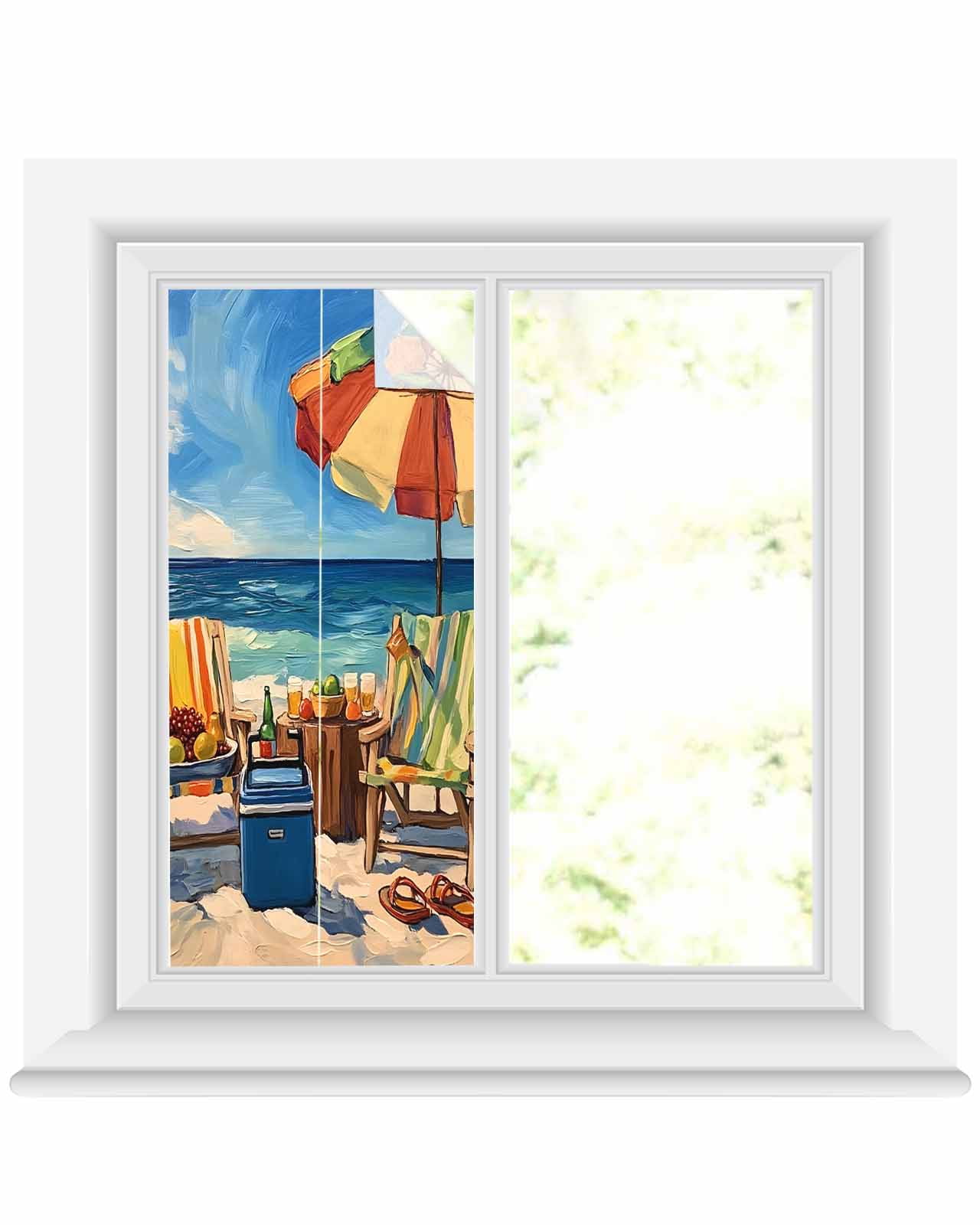 Window Privacy Film Coastal Beach Stained Glass Window Film Decorative ...