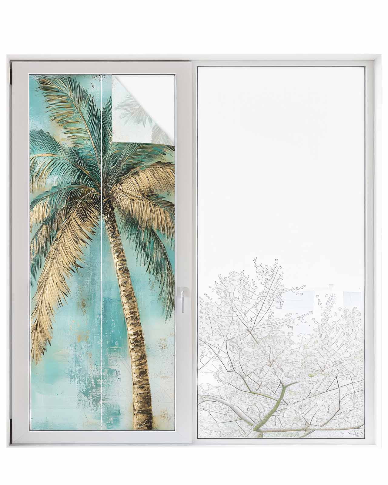 Window Privacy Film Coastal Beach Tree Stained Glass Window Film ...