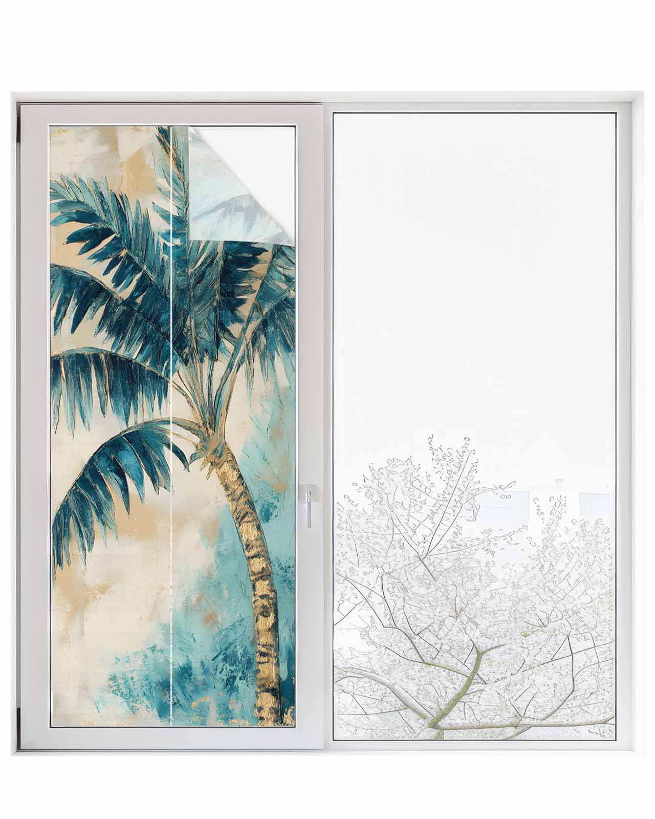 Window Privacy Film Coastal Beach Tree Stained Glass Window Film Decorative Sun Block Window ...