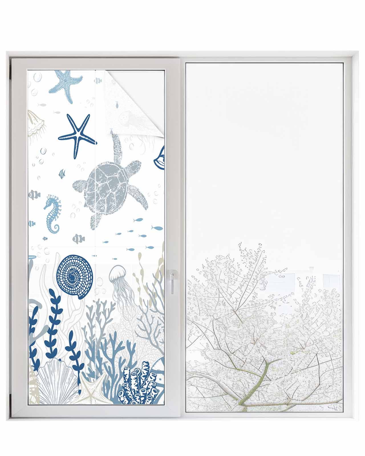 Window Privacy Film Coastal Blue Stained Glass Window Film Decorative ...