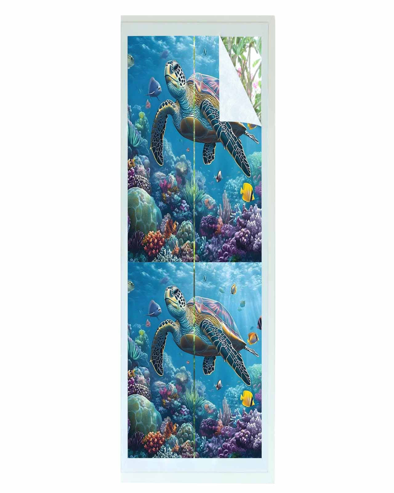 Window Privacy Film Coastal Blue Turtle Stained Glass Window Film ...