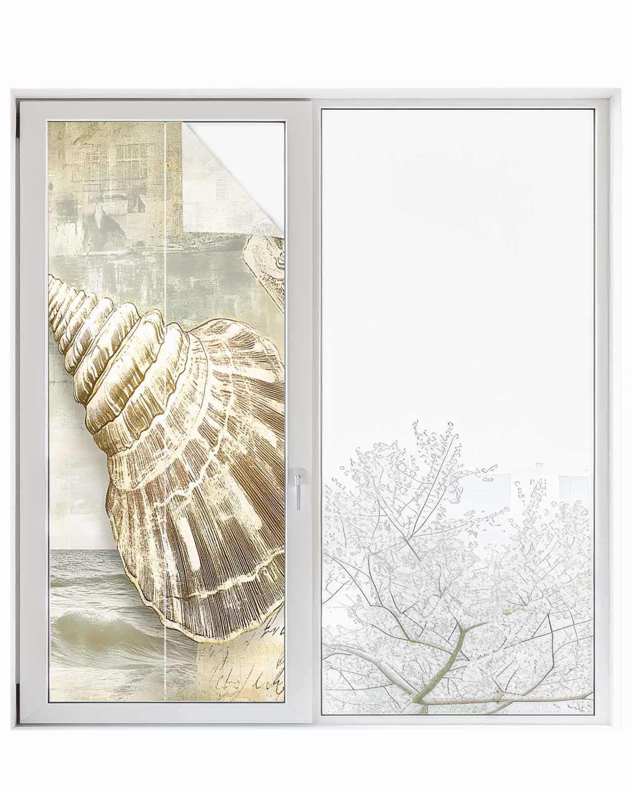 Window Privacy Film Coastal Conch Stained Glass Window Film Decorative ...