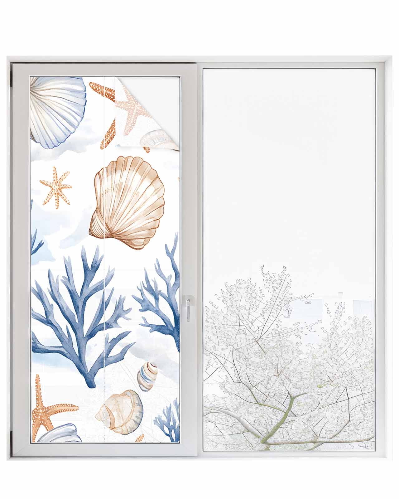 Window Privacy Film Coastal Coral Stained Glass Window Film Decorative ...