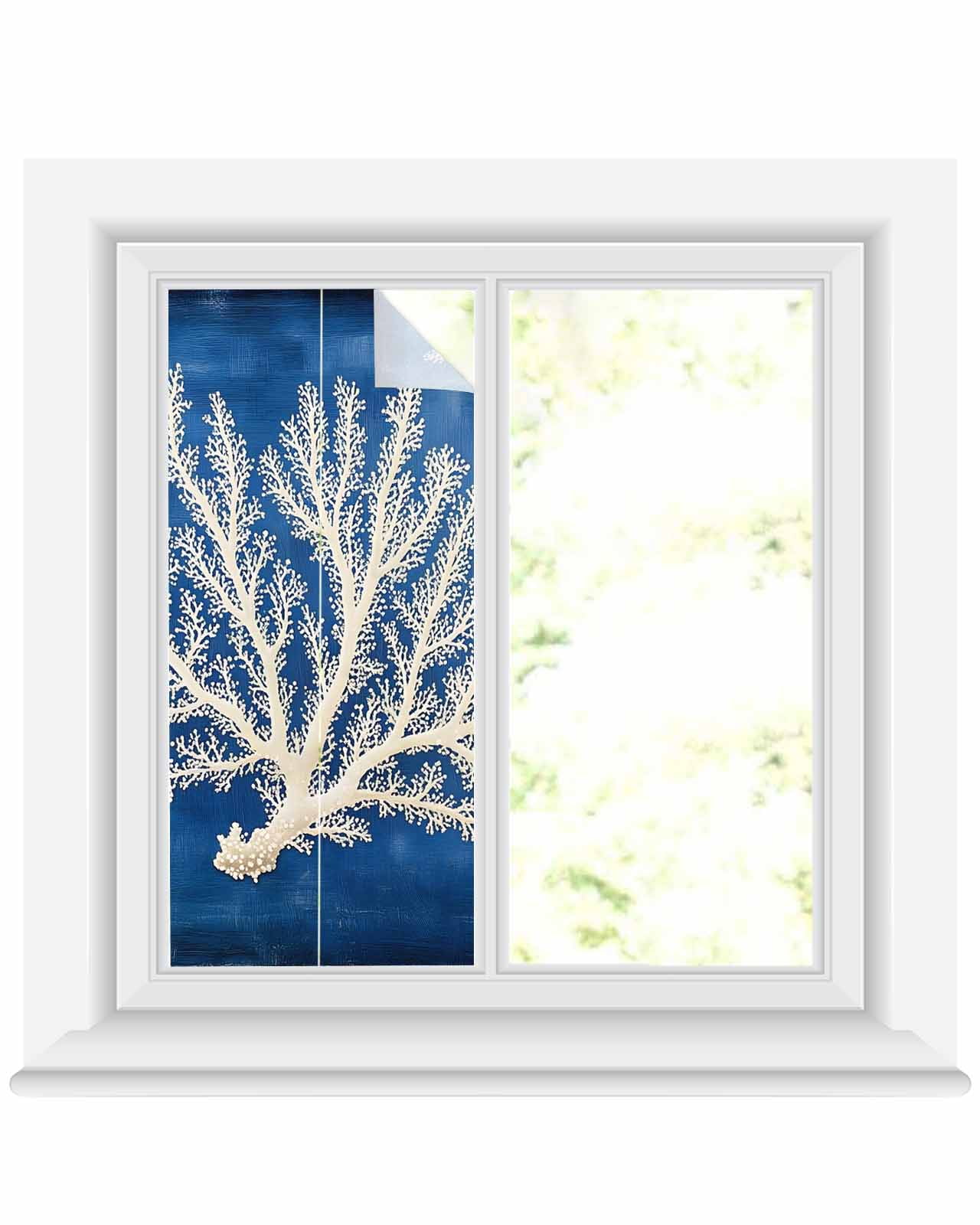 Window Privacy Film Coastal Coral Stained Glass Window Film Decorative ...