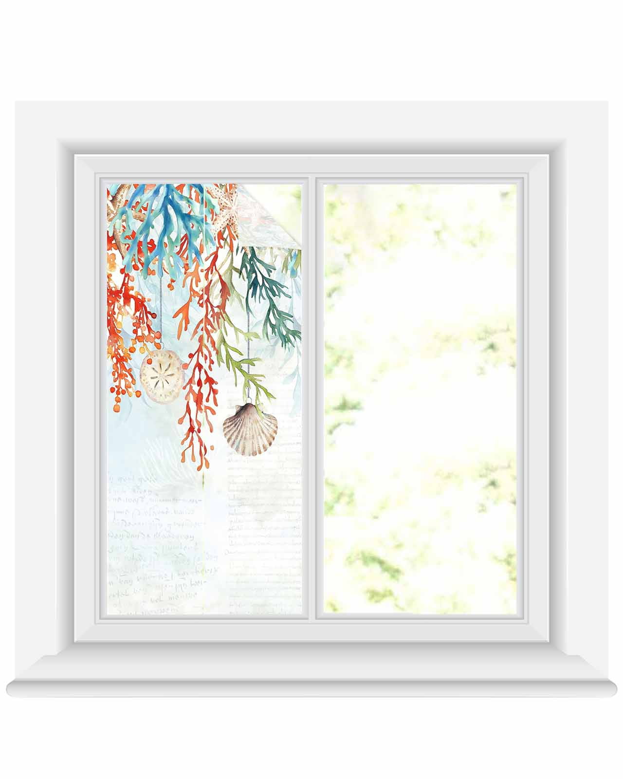 Window Privacy Film Coastal Coral Stained Glass Window Film Decorative ...