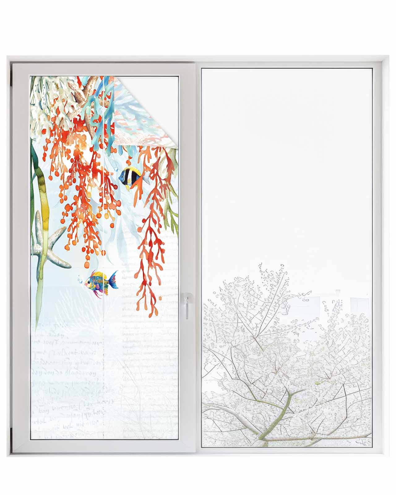 Window Privacy Film Coastal Coral Stained Glass Window Film Decorative ...
