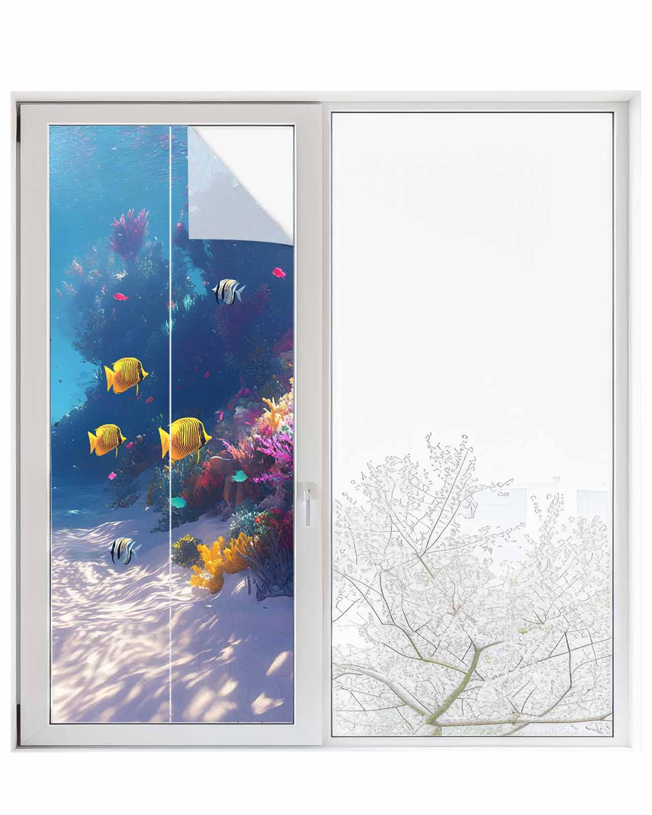 Window Privacy Film Coastal Coral Stained Glass Window Film Decorative ...