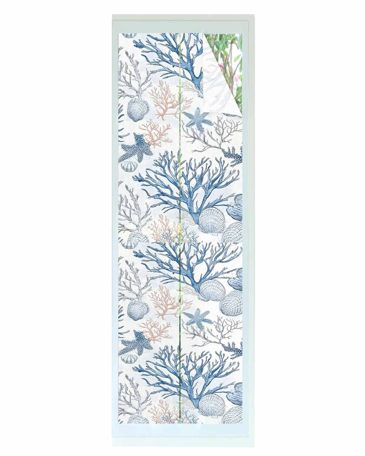 Window Privacy Film Coastal Coral Stained Glass Window Film Decorative ...