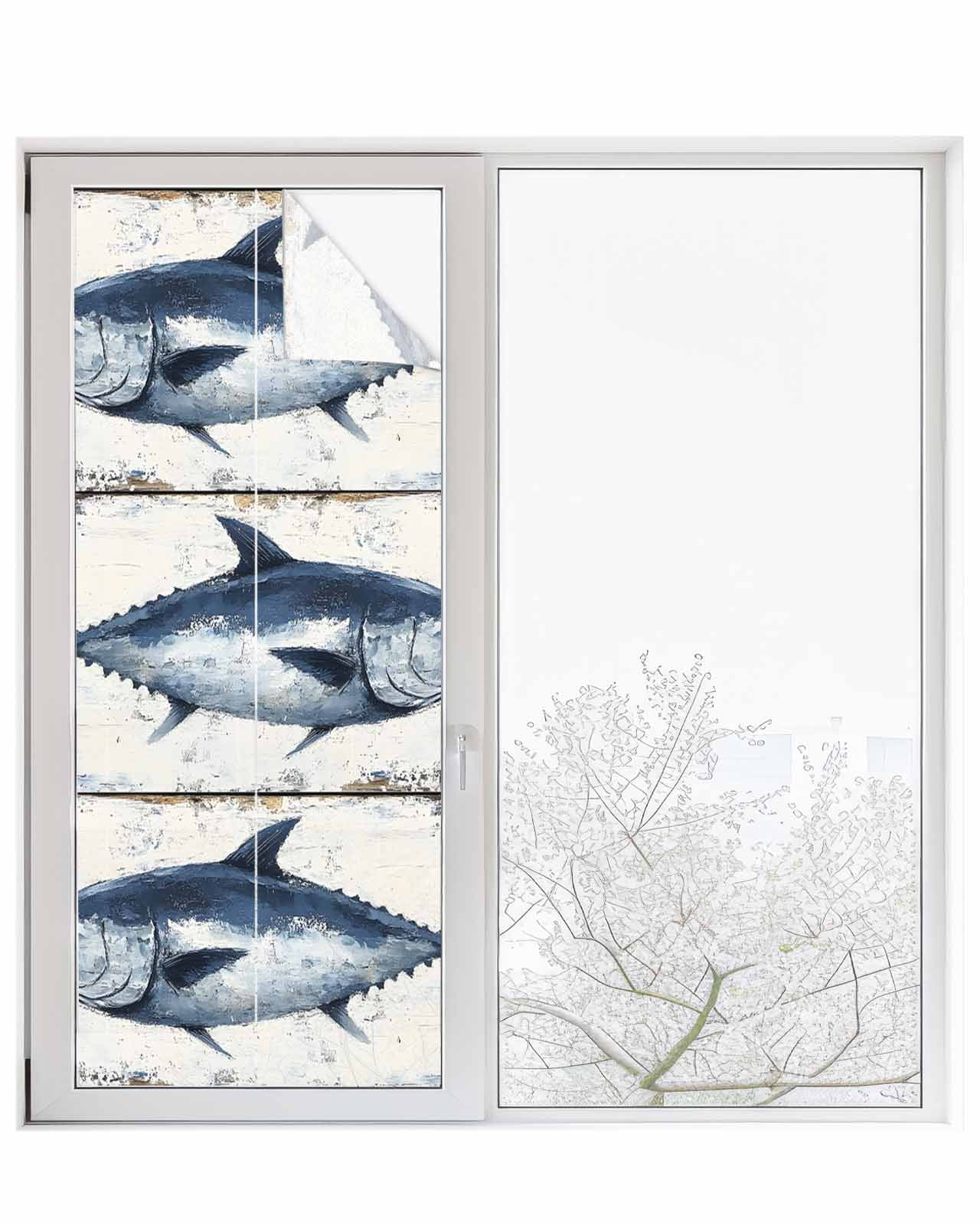 Window Privacy Film Coastal Fish Stained Glass Window Film Decorative ...