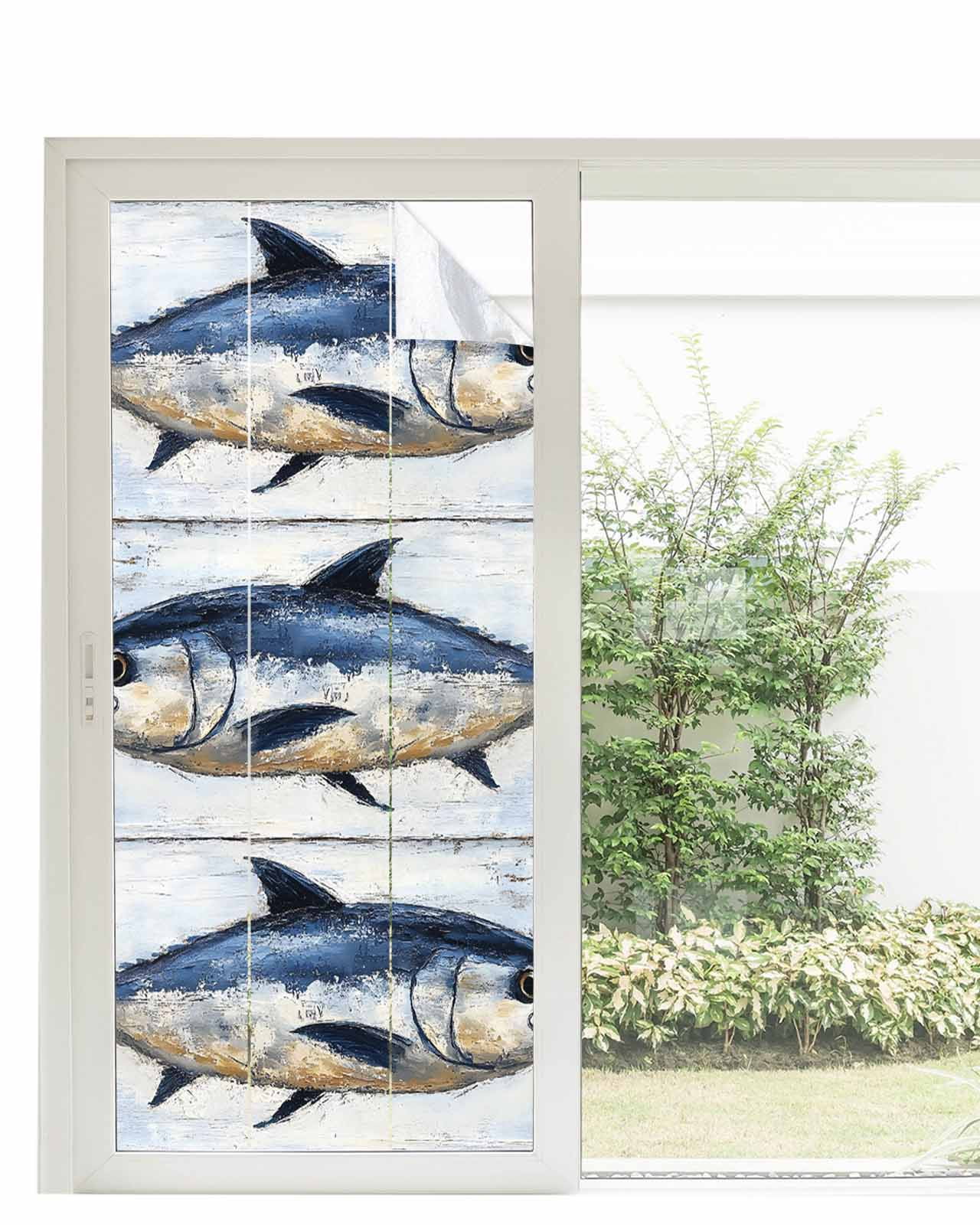 Window Privacy Film Coastal Fish Stained Glass Window Film Decorative ...