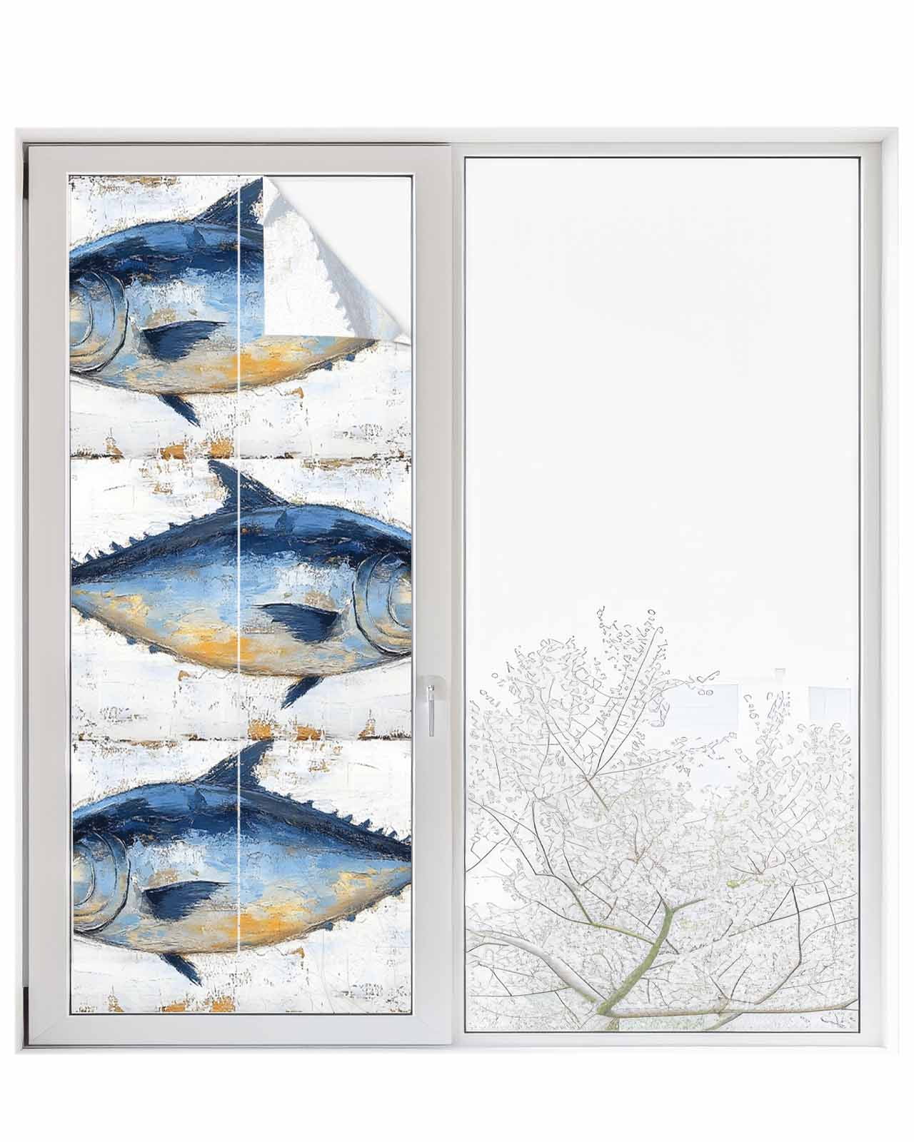 Window Privacy Film Coastal Fish Stained Glass Window Film Decorative ...