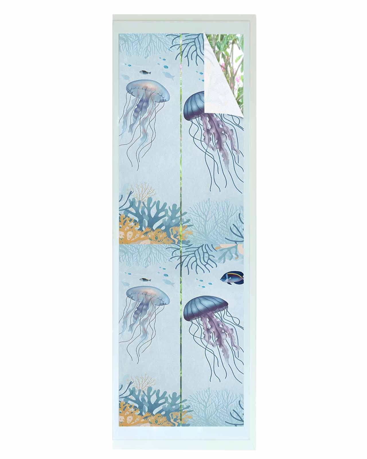 Window Privacy Film Coastal Jellyfish Stained Glass Window Film ...
