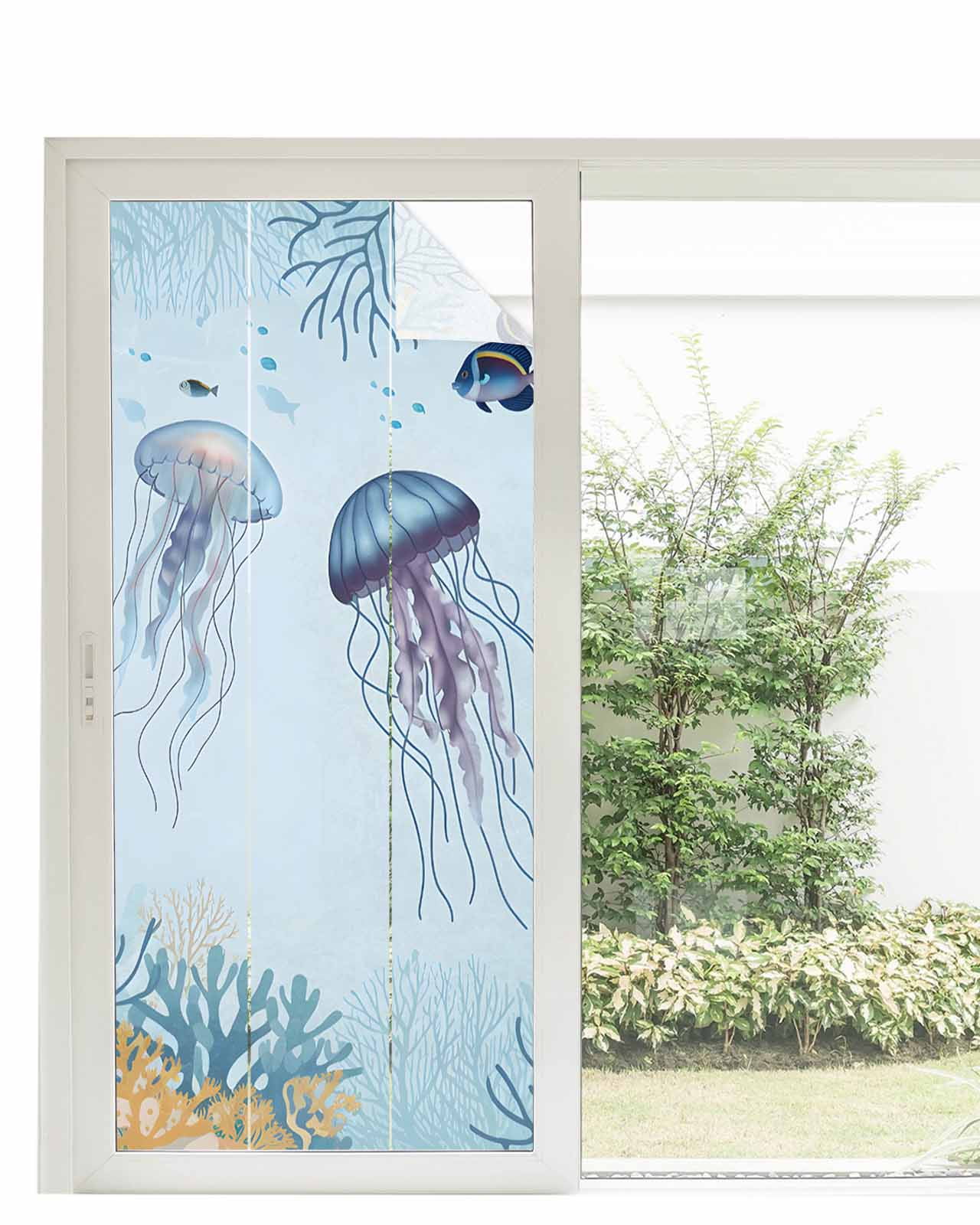 Window Privacy Film Coastal Jellyfish Stained Glass Window Film ...