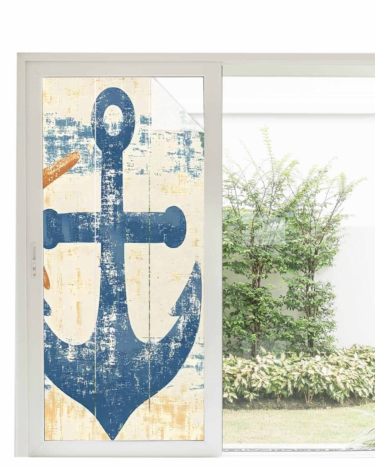 Window Privacy Film Coastal Nautical Stained Glass Window Film ...