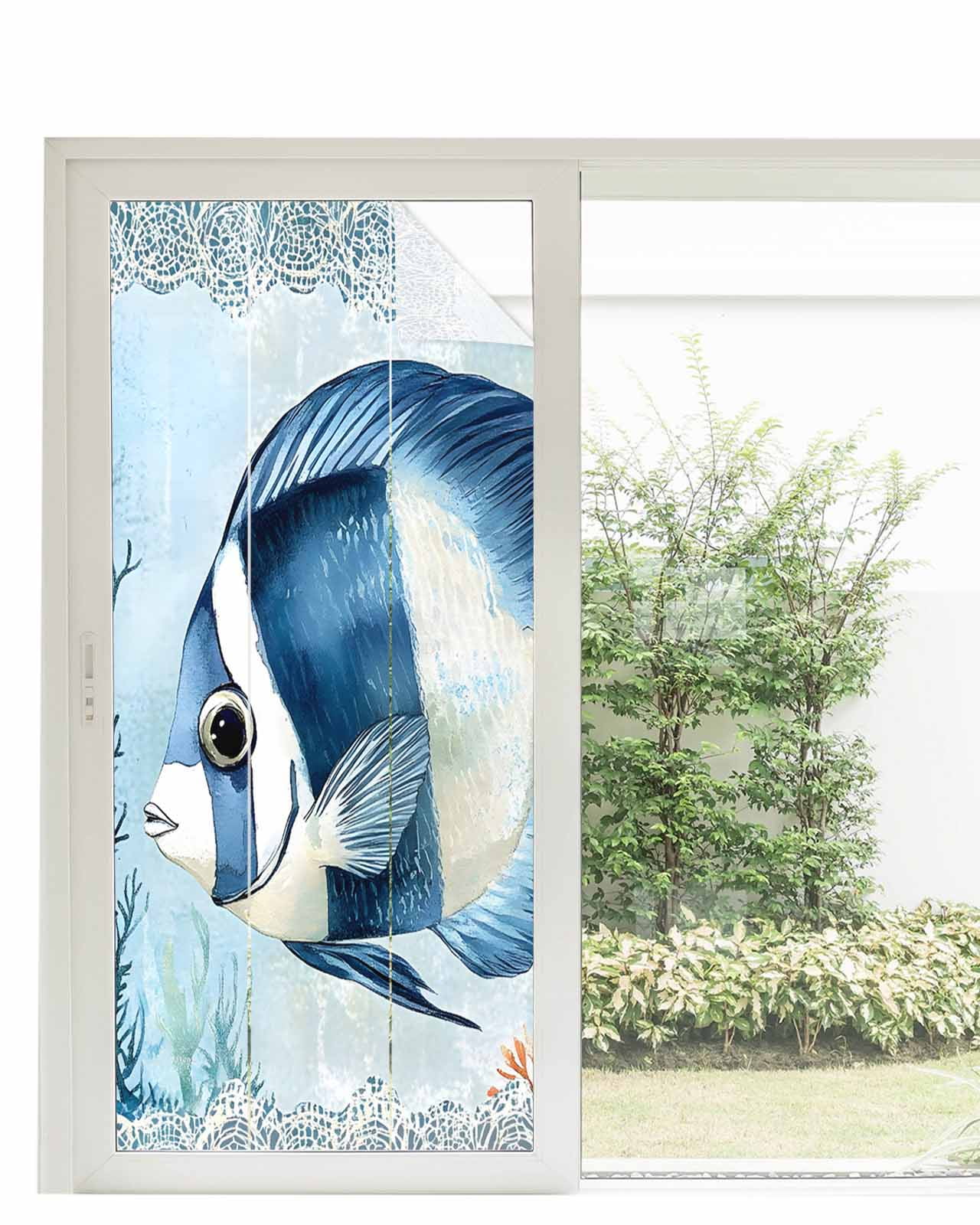 Window Privacy Film Coastal Ocean Fish Stained Glass Window Film ...
