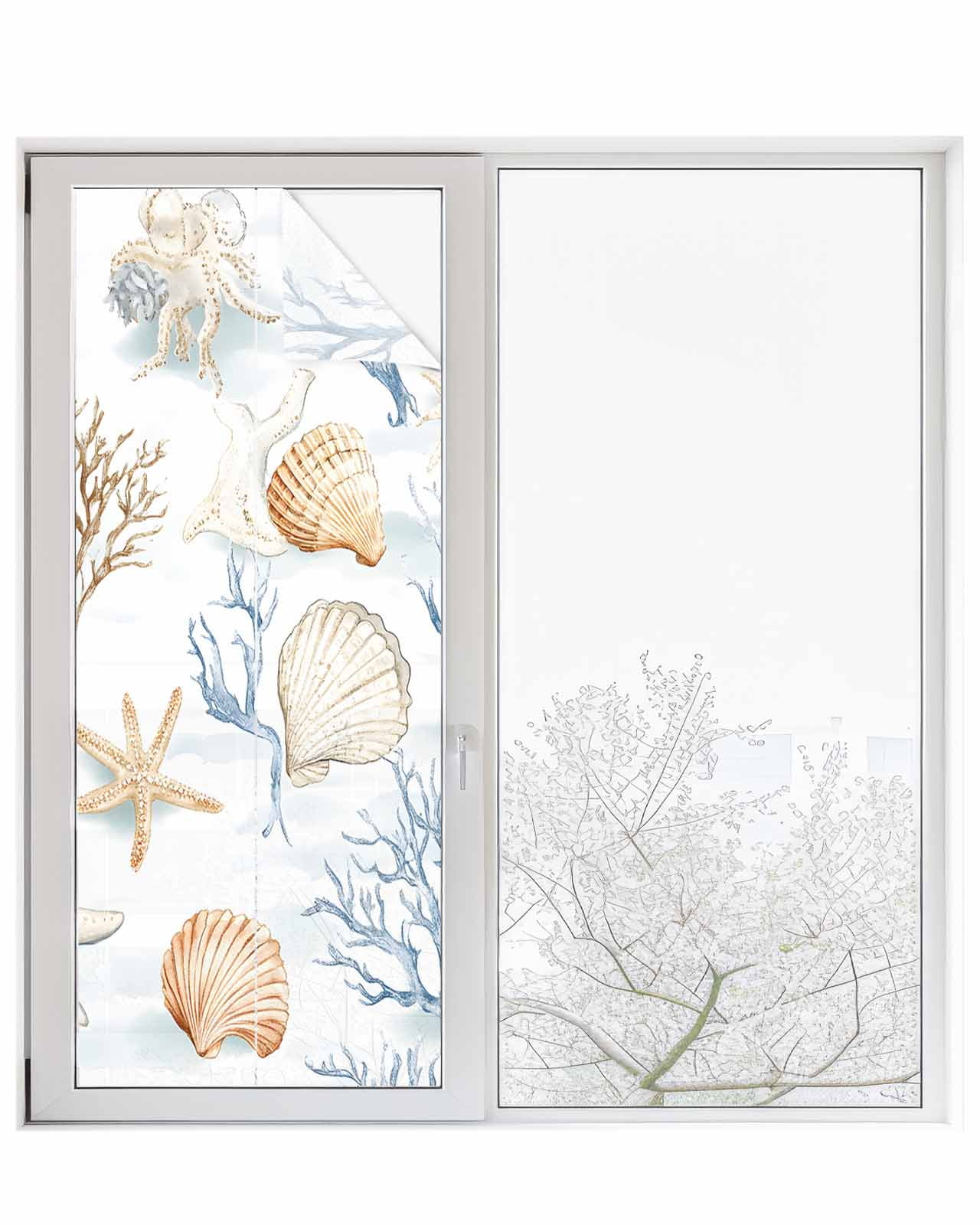 Window Privacy Film Coastal Ocean Stained Glass Window Film Decorative ...