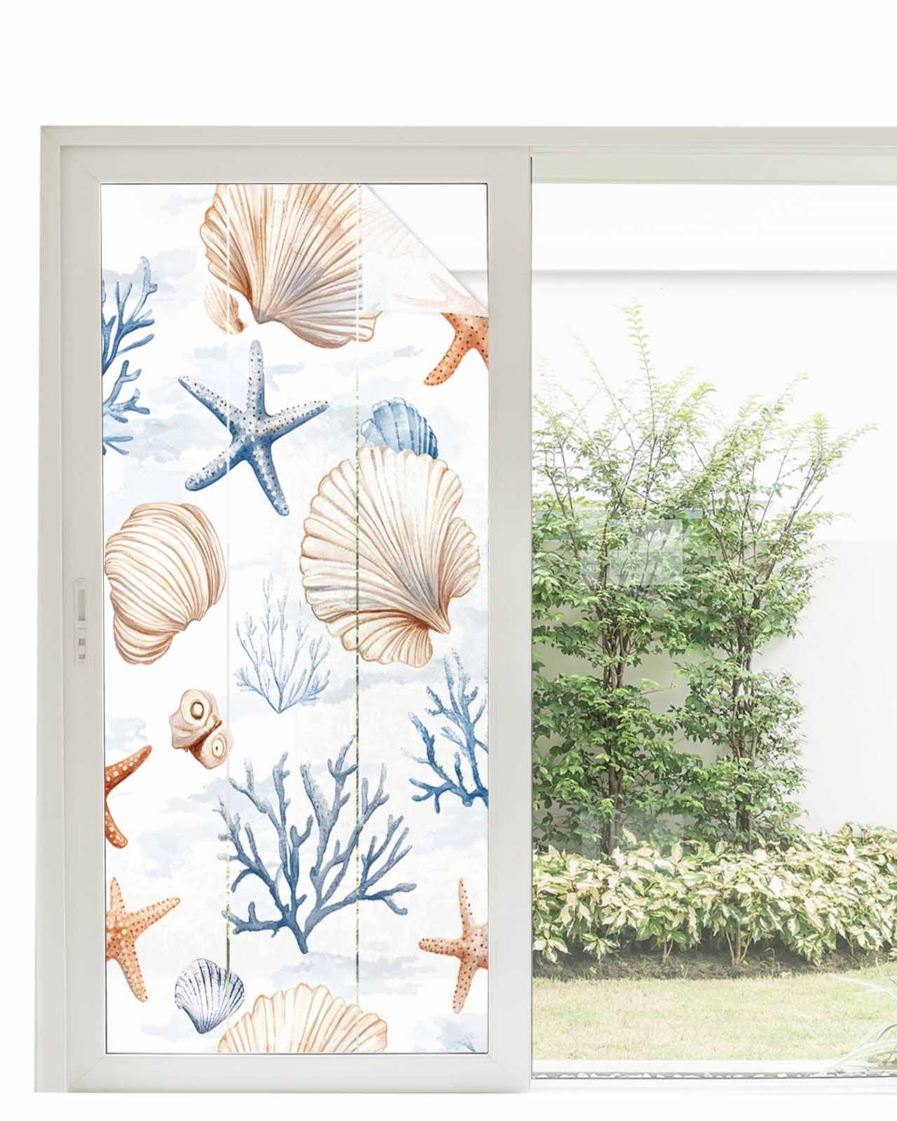 Window Privacy Film Coastal Ocean Stained Glass Window Film Decorative ...