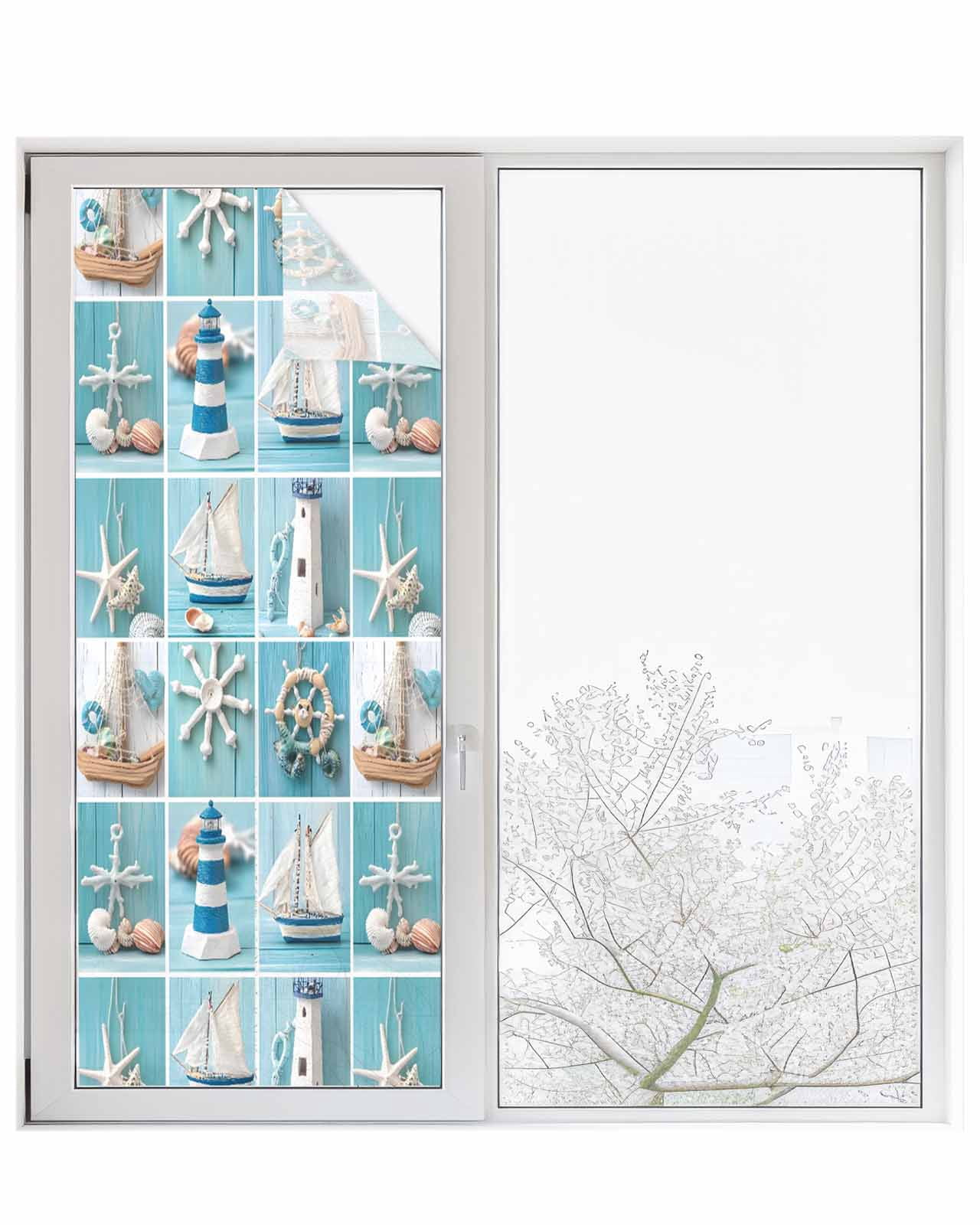 Window Privacy Film Coastal Ocean Stained Glass Window Film Decorative ...
