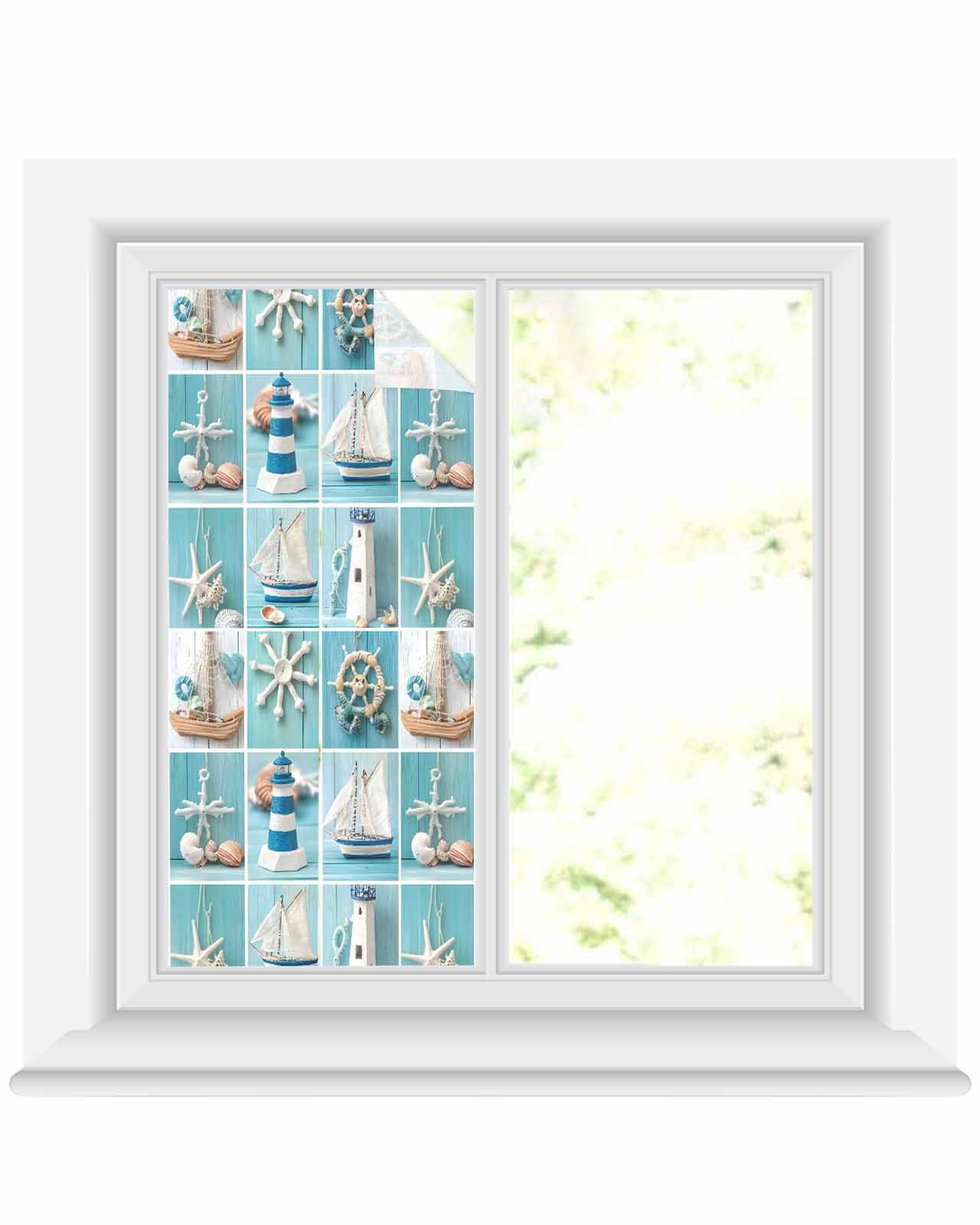 Window Privacy Film Coastal Ocean Stained Glass Window Film Decorative ...