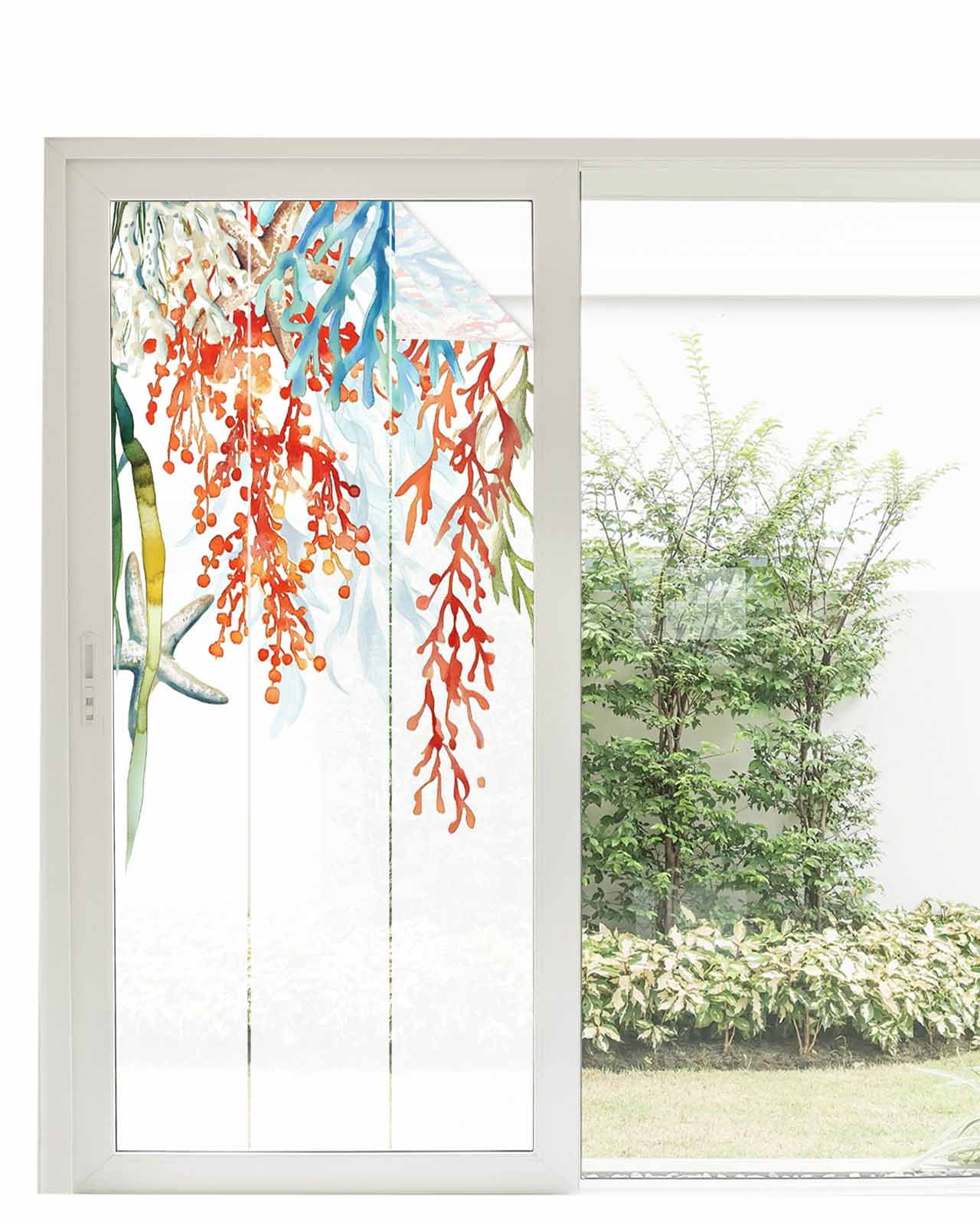Window Privacy Film Coastal Ocean Stained Glass Window Film Decorative ...