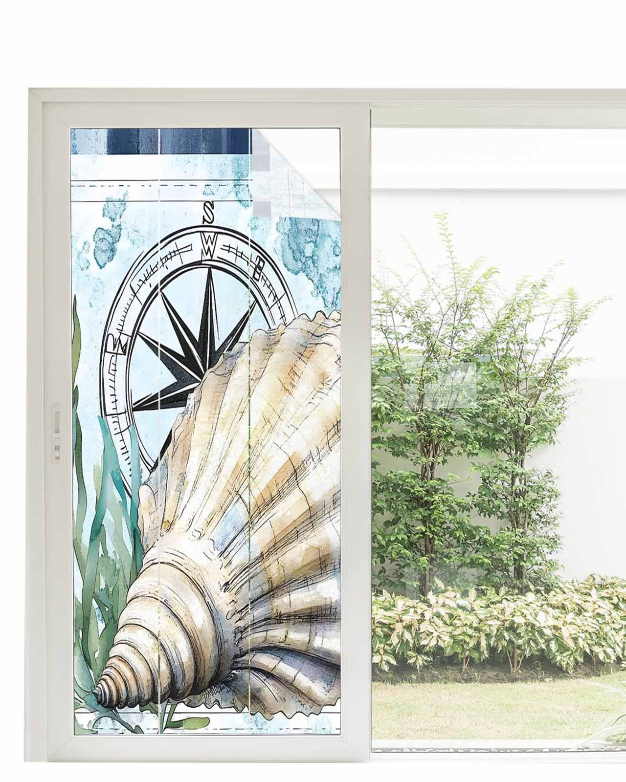 Window Privacy Film Coastal Ocean Stained Glass Window Film Decorative ...
