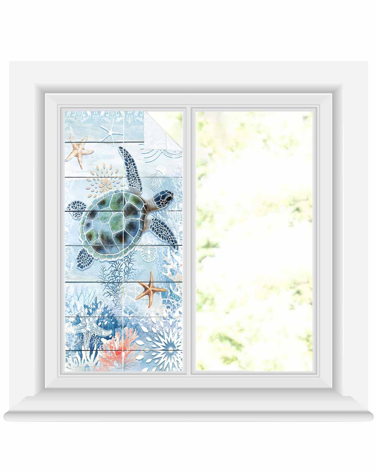 Window Privacy Film Coastal Ocean Turtle Stained Glass Window Film ...