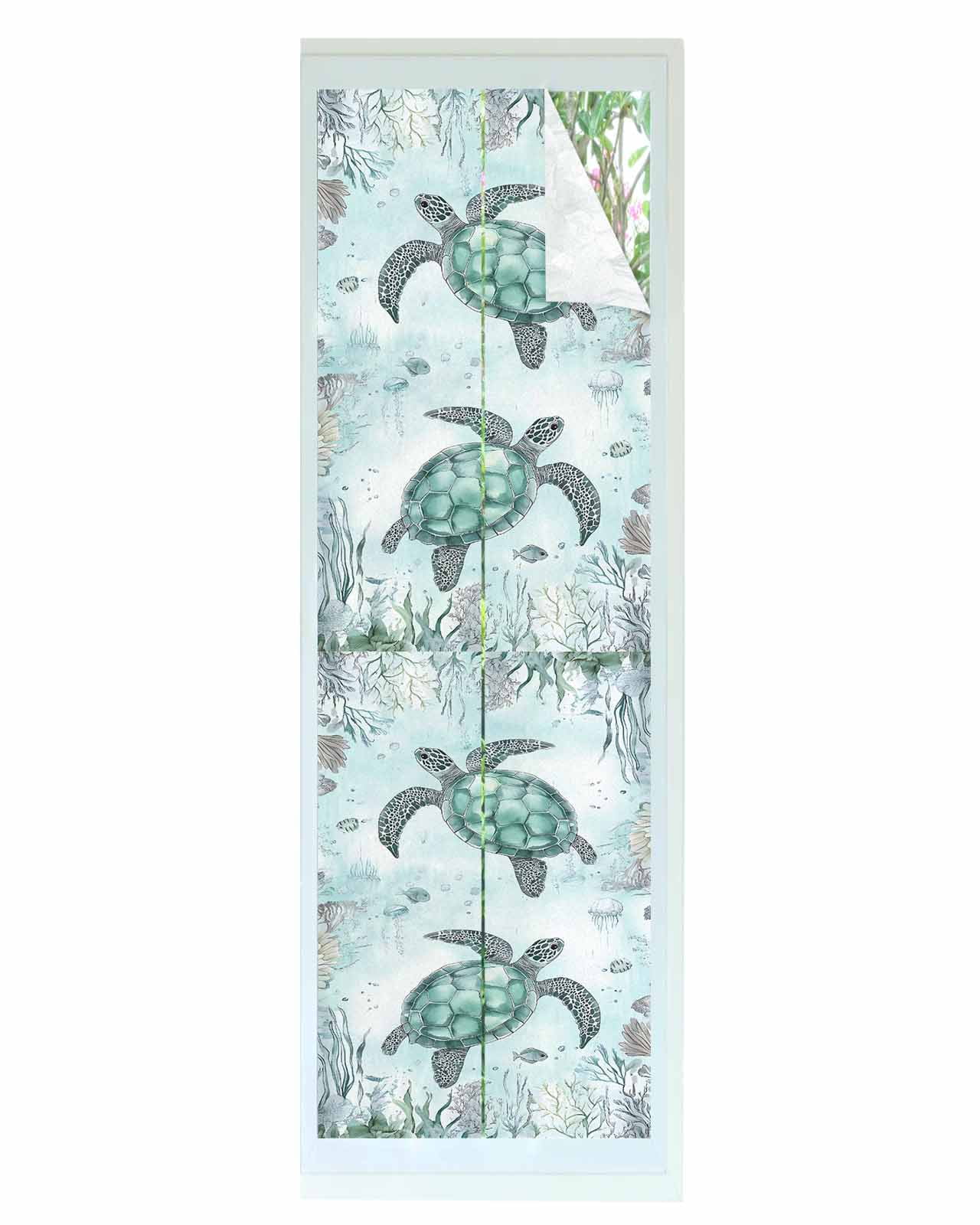 Window Privacy Film Coastal Sea Turtle Stained Glass Window Film ...