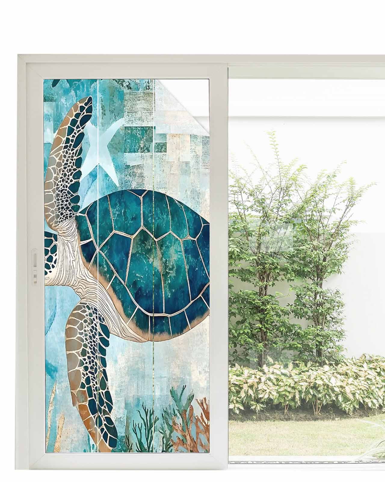 Window Privacy Film Coastal Sea Turtle Stained Glass Window Film ...